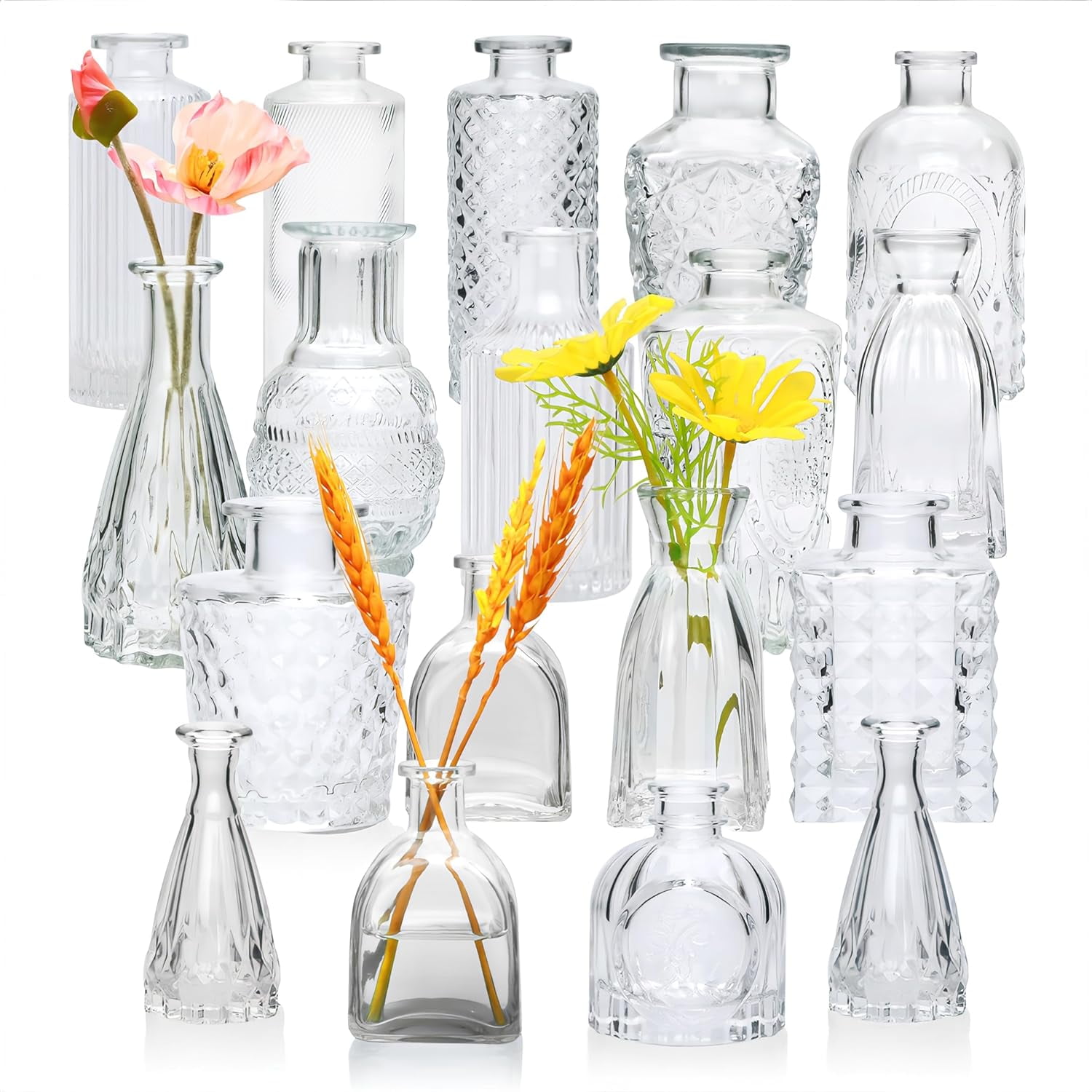 Glass Bud Vase Set of 18,Small Glass Vintage Vases for Flowers,Clear ...