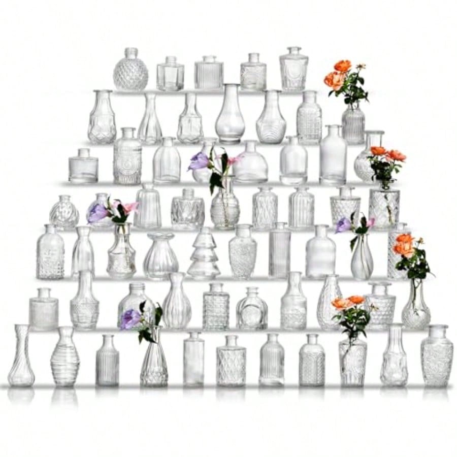 Glass Bud Vase Set of 60 - Small Vases for Flowers in Bulk - Assorted ...