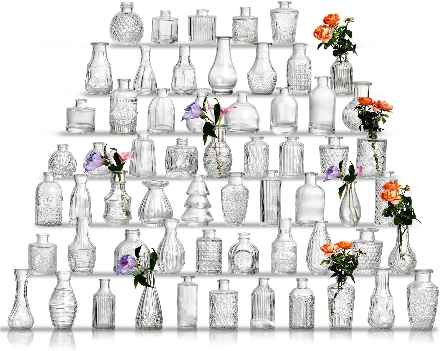 Glass Bud Vase Set of 60 - Small Vases for Flowers in Bulk - Assorted ...