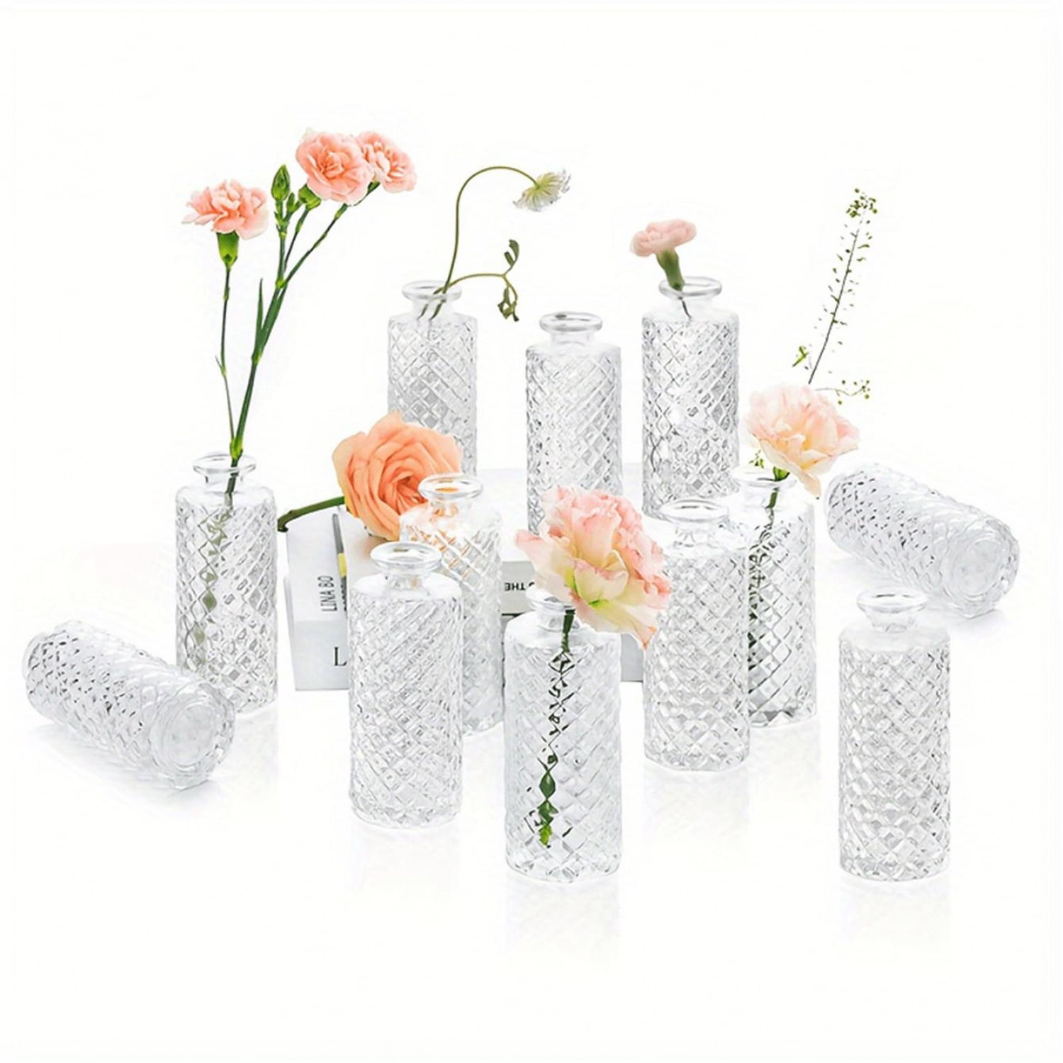 Glass Bud Vases Set Of 12, Small Diamond Bud Vases In Bulk, Mini Flowers Vases For Centerpieces ...