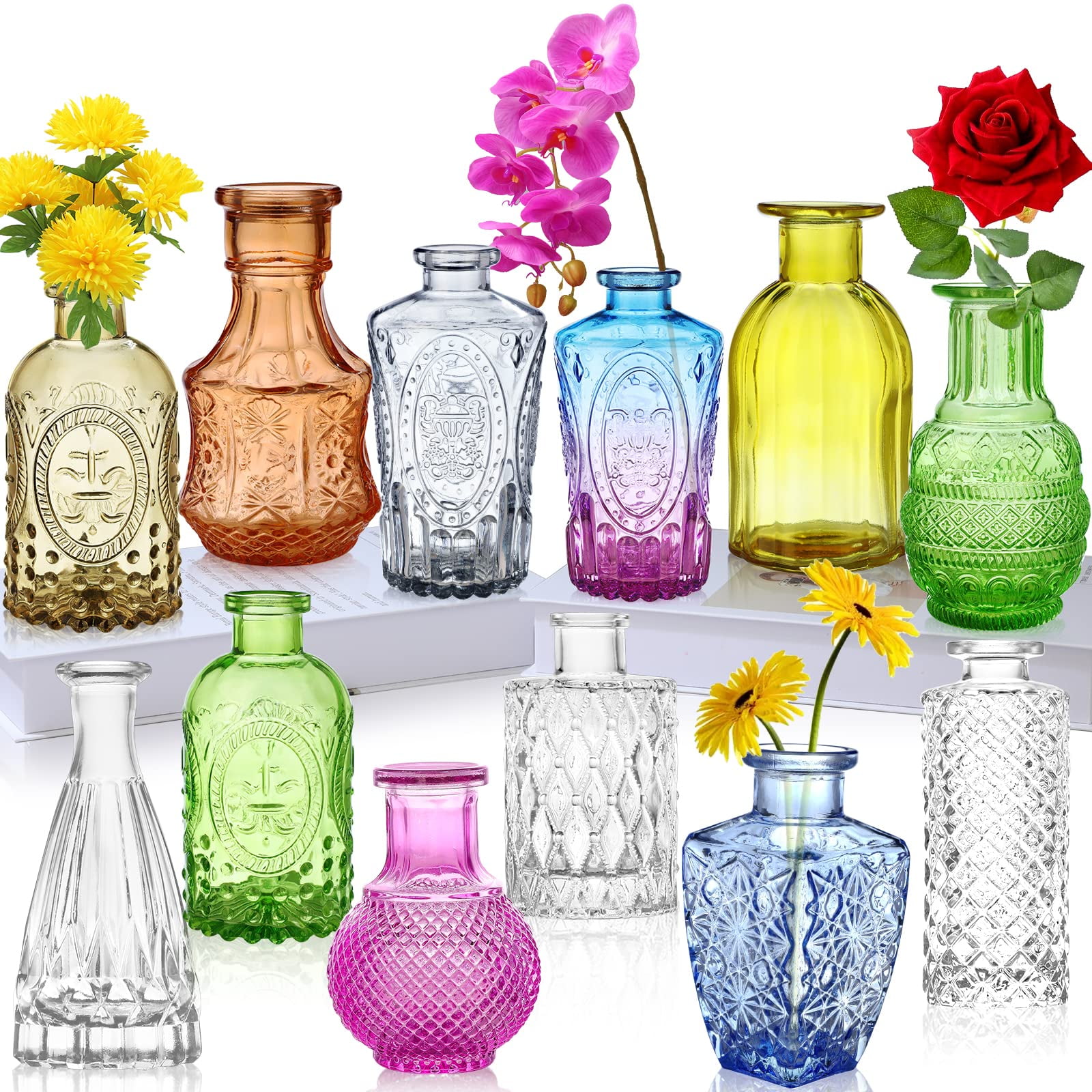 Glass Bud Vases Set of 12,Small Vases for Flowers,Colored Bud Vases ...
