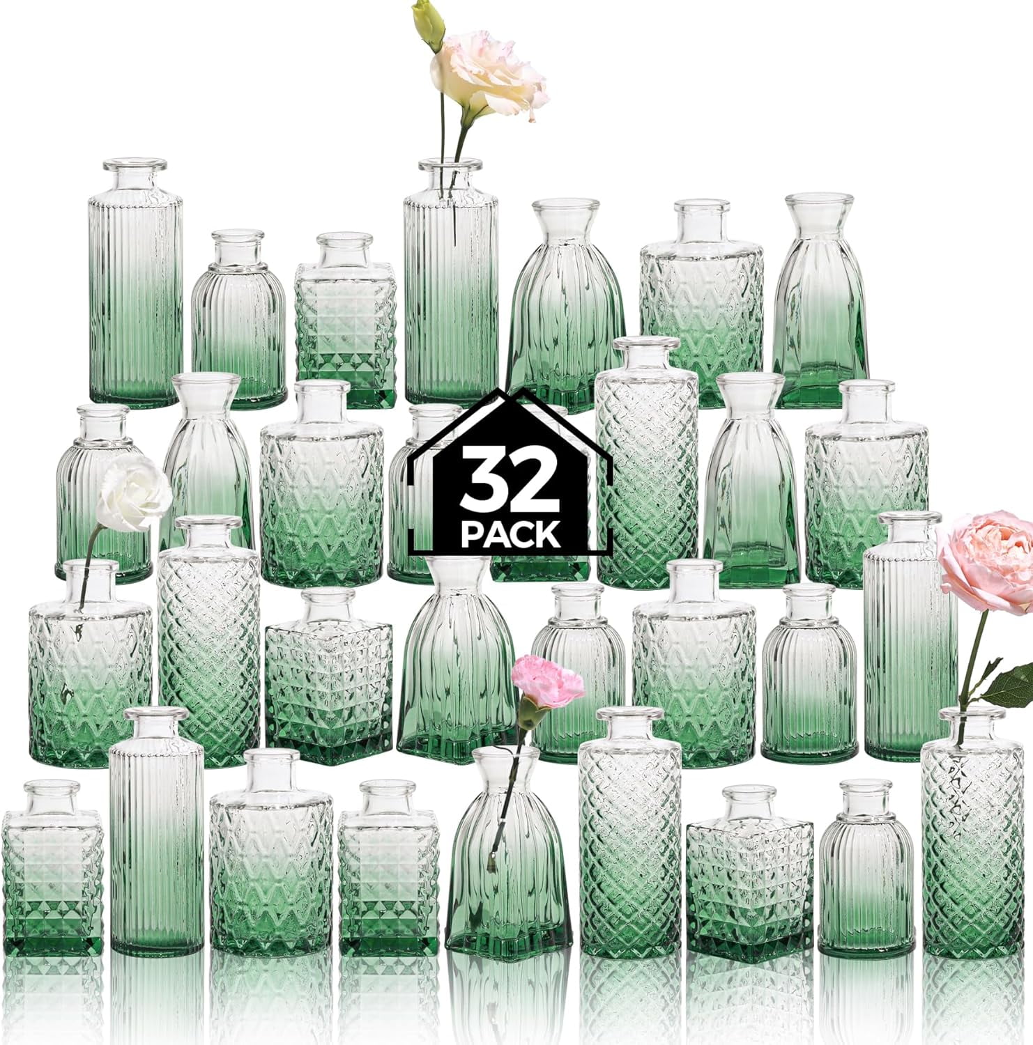 Glass Bud Vases Set of 32, Small Clear Bud Vases in Bulk, Mini Flowers ...