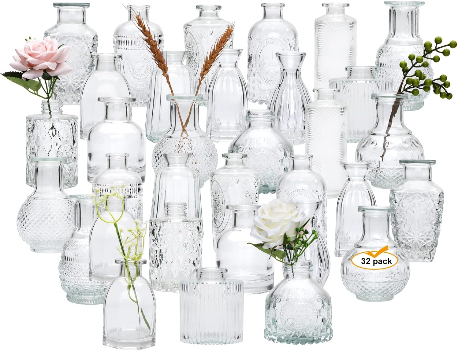 Glass Bud Vases Set of 32,Small Flower Vases for Wedding Centerpiece ...