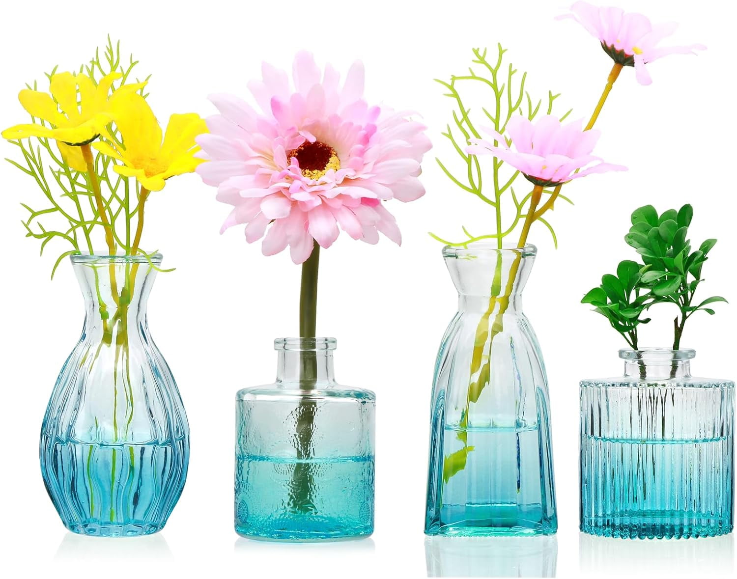 Glass Bud Vases Set of 4,Blue Small Flower Vases for Wedding ...