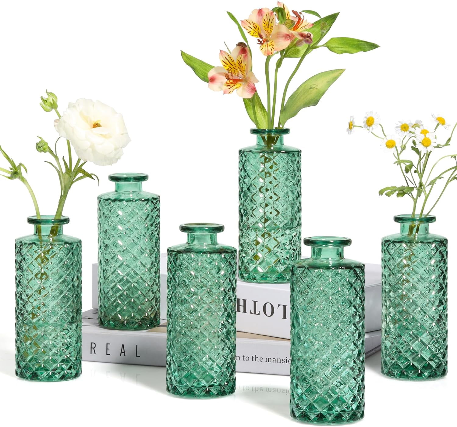 Glass Bud Vases Set of 6, Small Diamond Bud Vases in Bulk, Mini Flowers ...