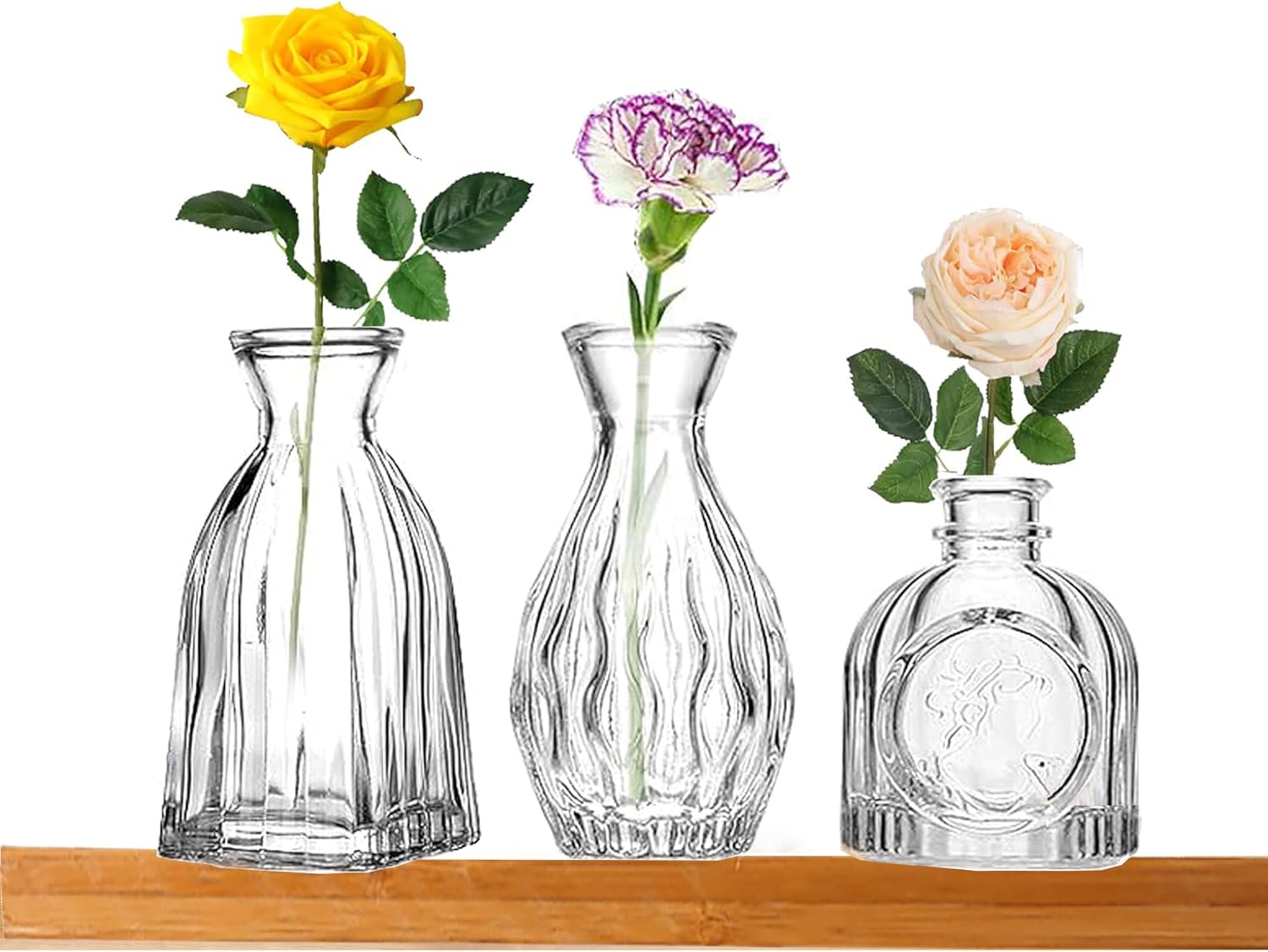 Glass Bud Vases Set of 3, Clear Vase for Flowers Small Glass Vase ...