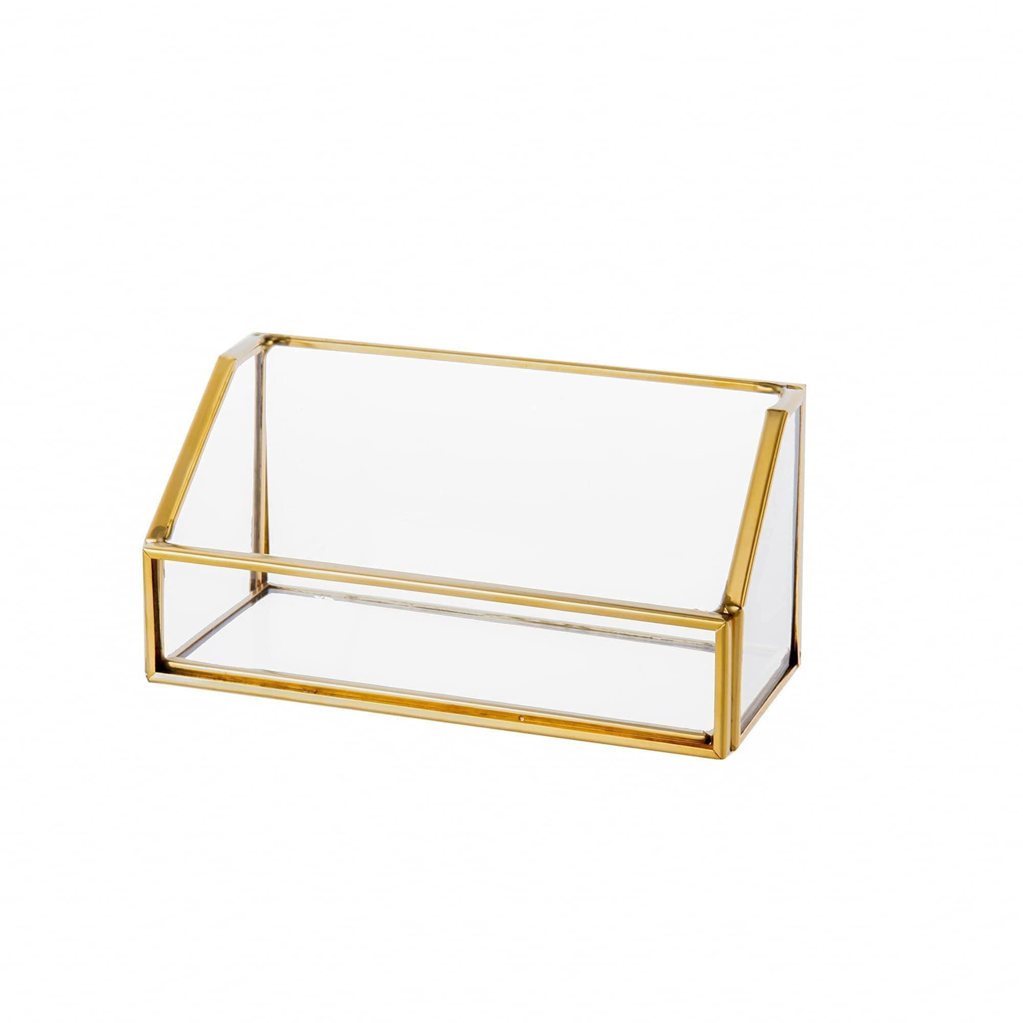 Glass Business Card Holder Stand Gold Office Name Card Display Business ...