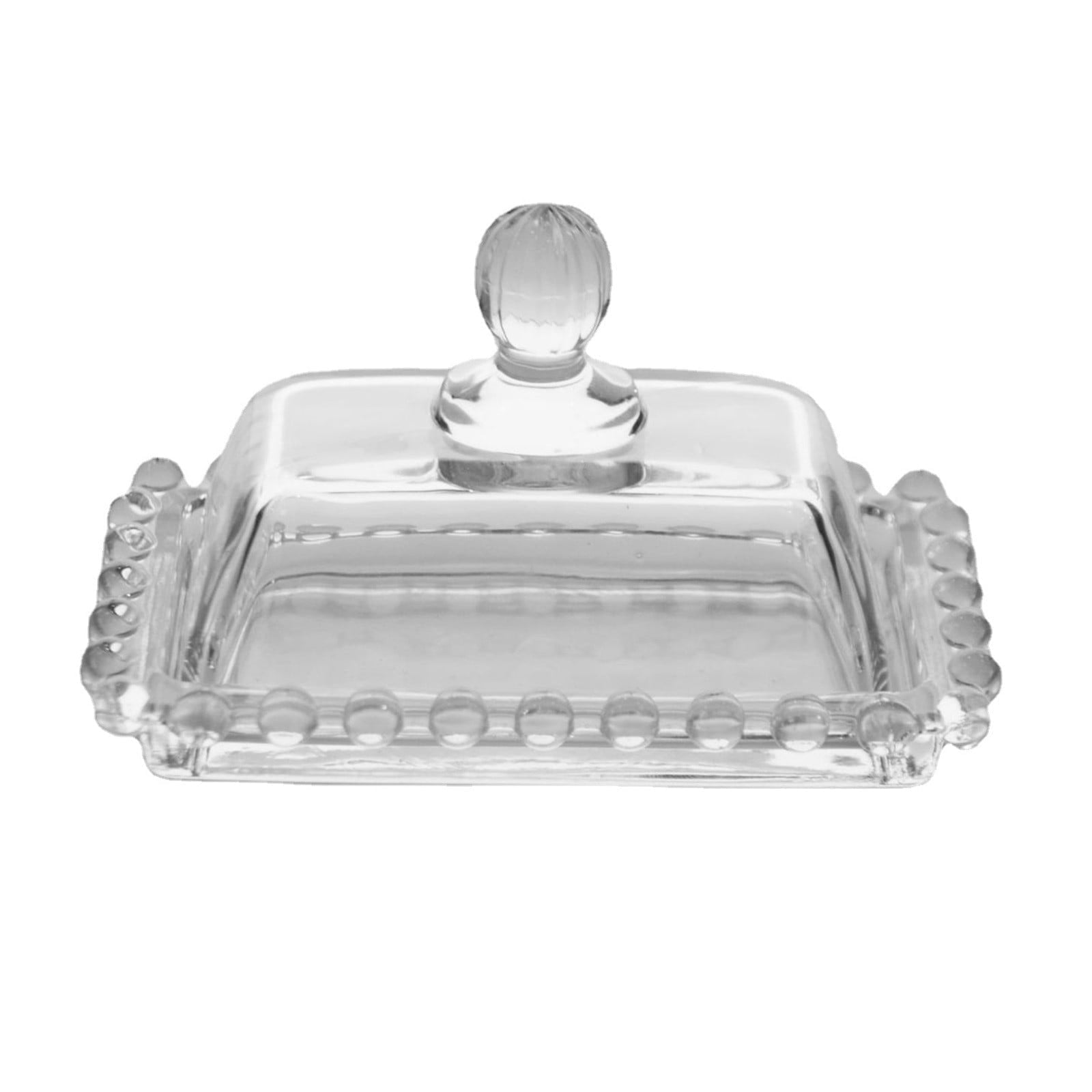 Glass Butter Dish With Lid For Countertop Clear Crystal Glass Covered