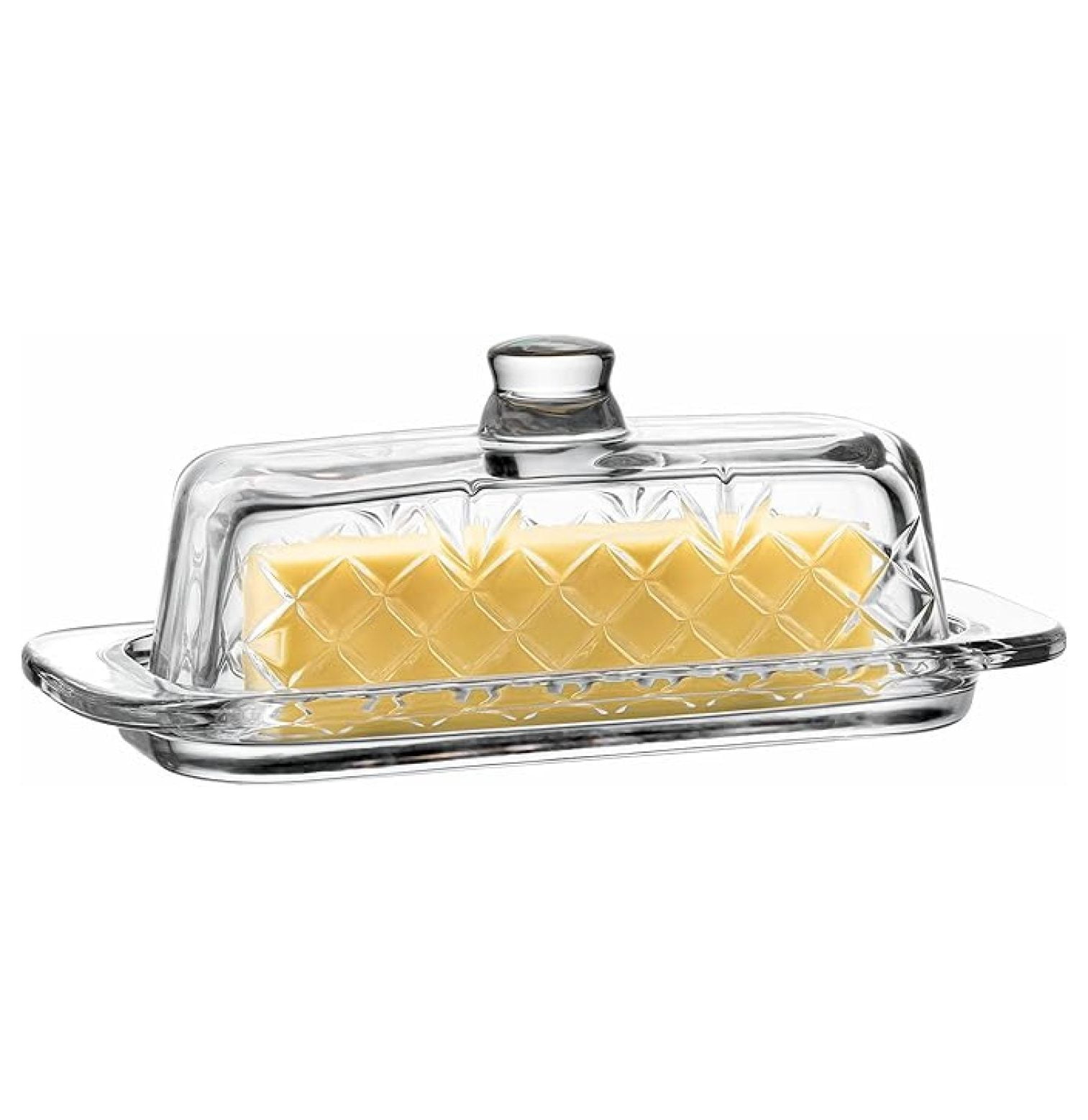 Glass Butter Dish with Lid - Single Stick Butter Holder with Handle ...