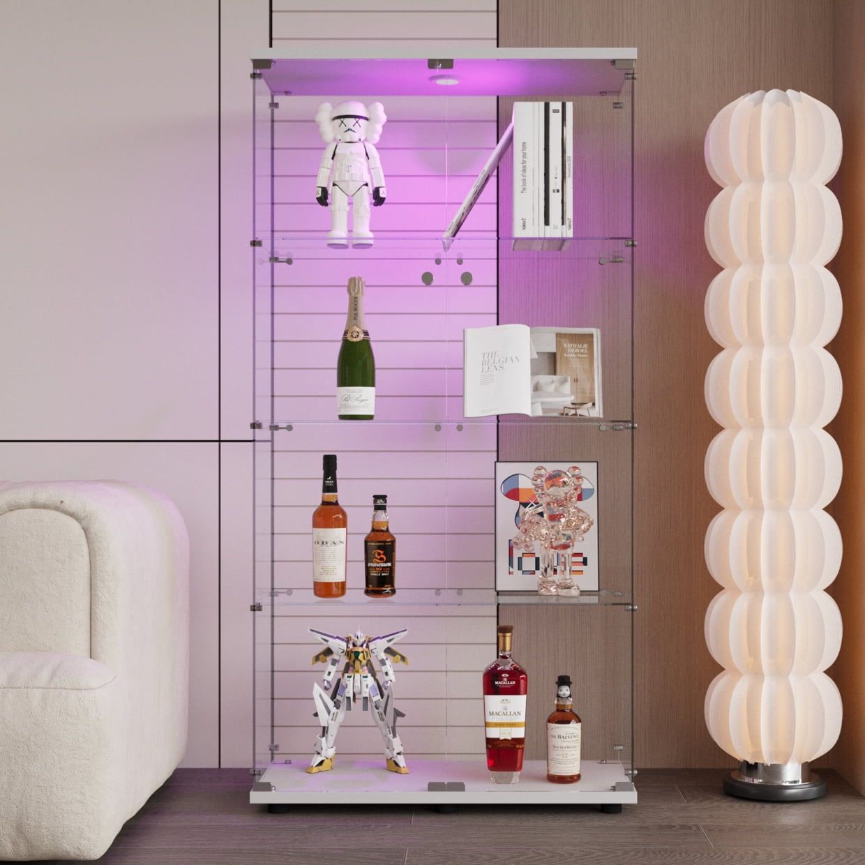 Glass Cabinet with LED Light, 4 Shelves Glass Display Cabinet with 2 ...
