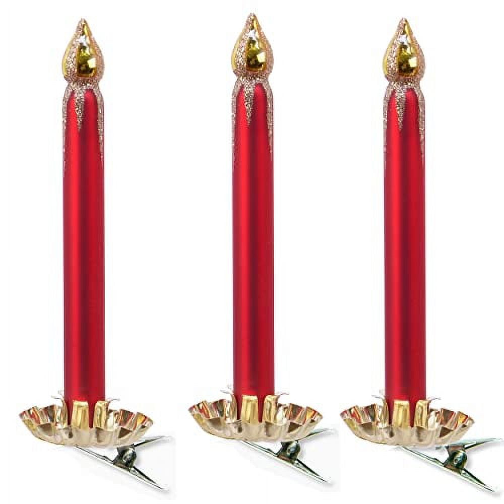 Glass Candle Clip Ornament Christmas Tree Decorations, Set of 3 Red ...