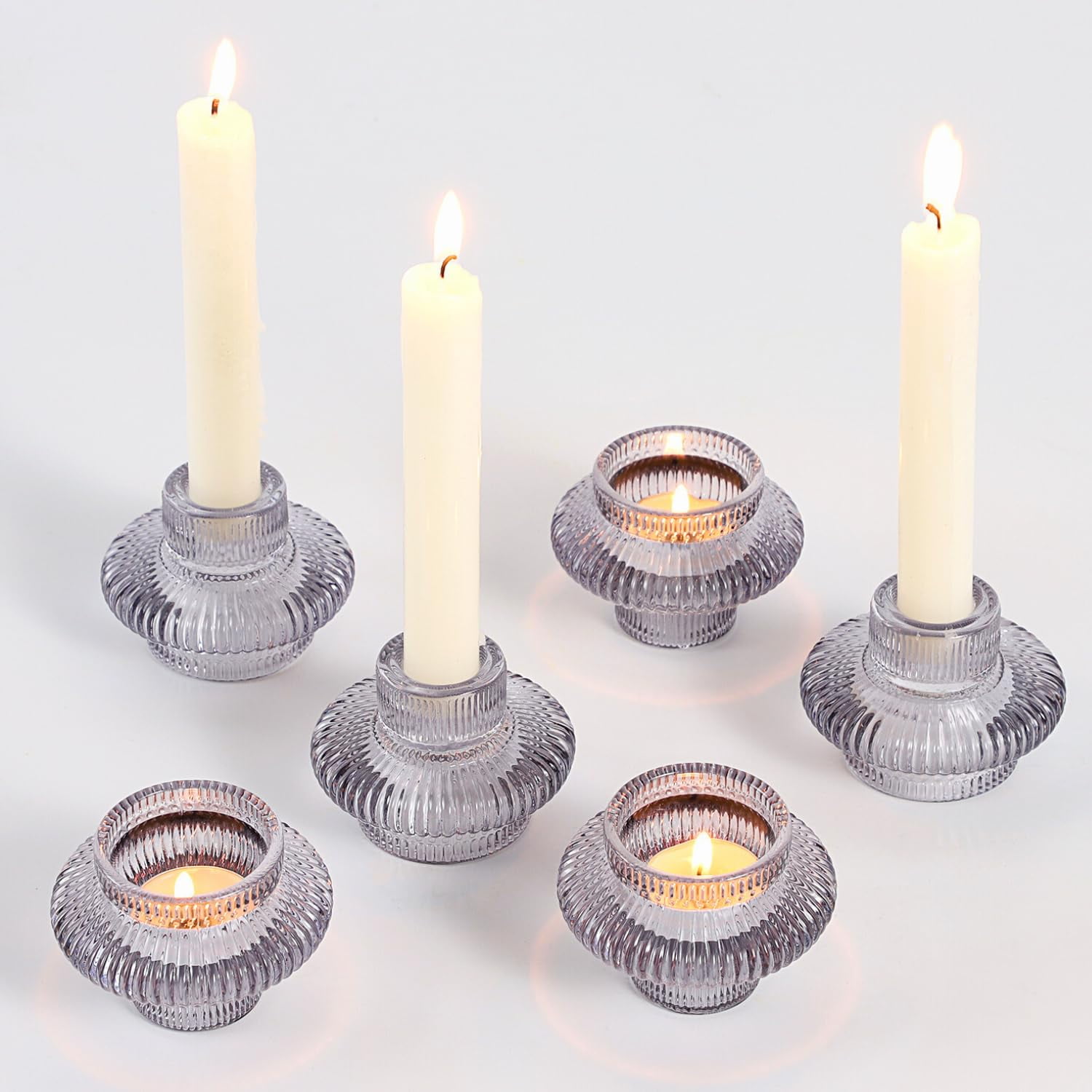 Glass Candle Holders, Set of 6 Taper Candle Holders(Candles Not ...