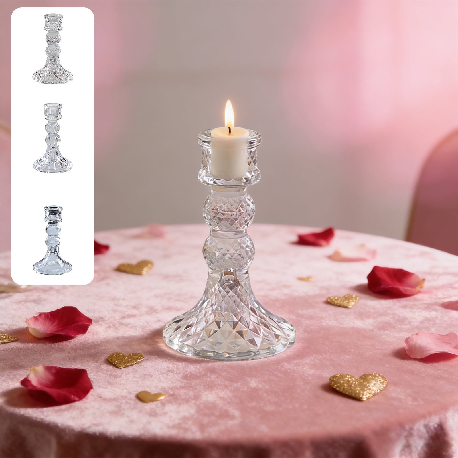 Glass Candlestick 5.1x3.14x3.14" White Glass Candlestick Crystal Candle ...