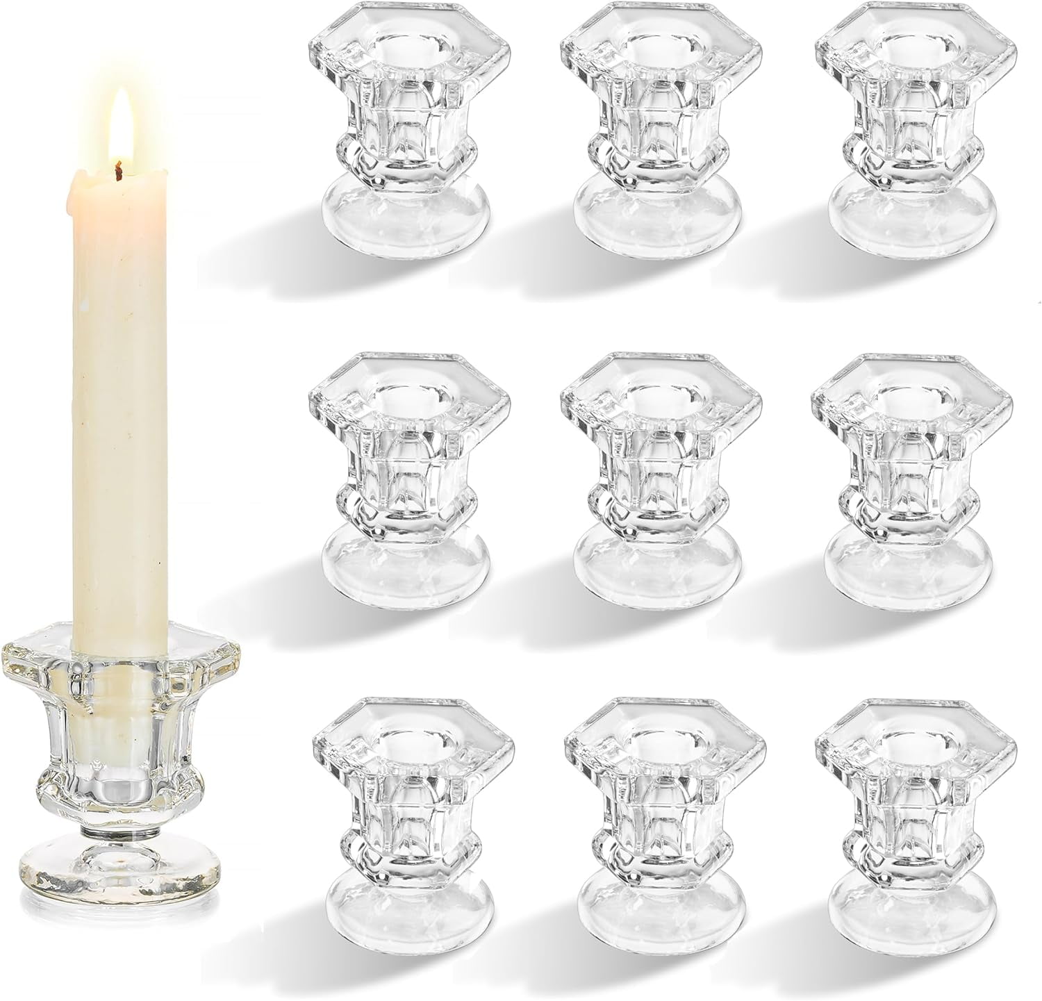 Glass Candlestick Holder for Taper: 10pcs Clear Small Short Tapered ...