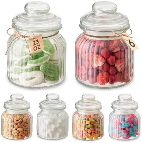 Glass Candy and Cookie Jars with Airtight Lids - 6 Pcs, 23oz Vintage ...