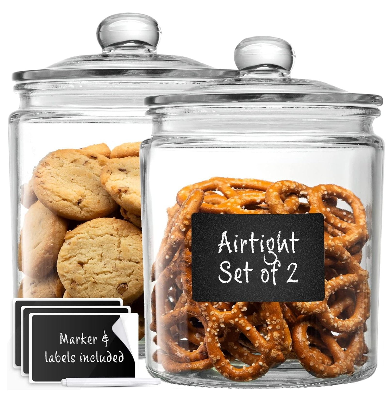 Glass Canister Set for Kitchen Counter + Labels & Marker - Set of 2 ...