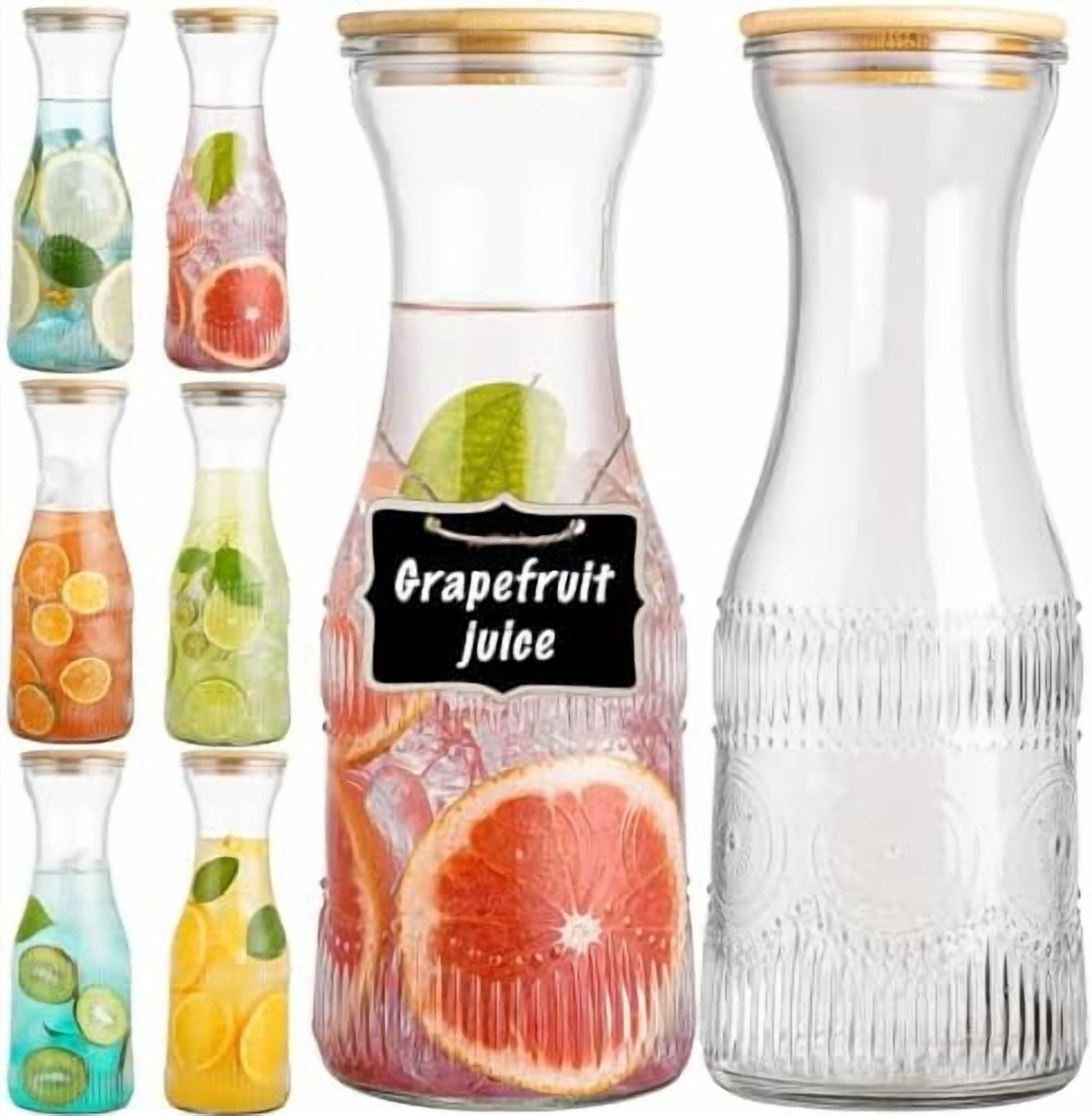 Glass Carafe Pitchers with Lids, Set of 6 1 Liter Embossed Designed ...