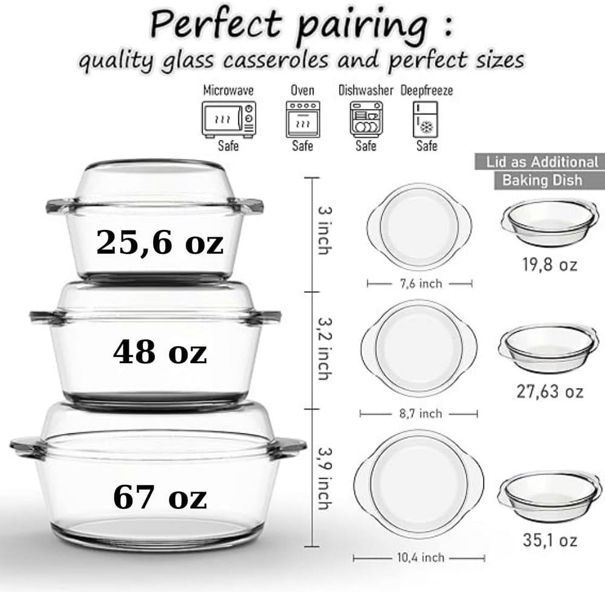 Glass Casserole with Lids, Set of 6 Pieces Glass Casseroles Cookware ...