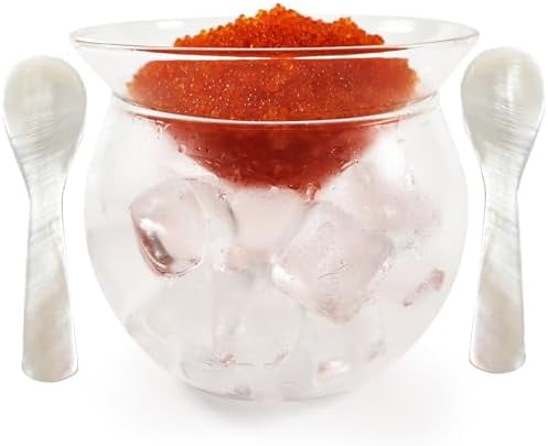 Glass Caviar Serving Set with 2 Pcs Mother of Pearl Spoons Caviar Dish ...
