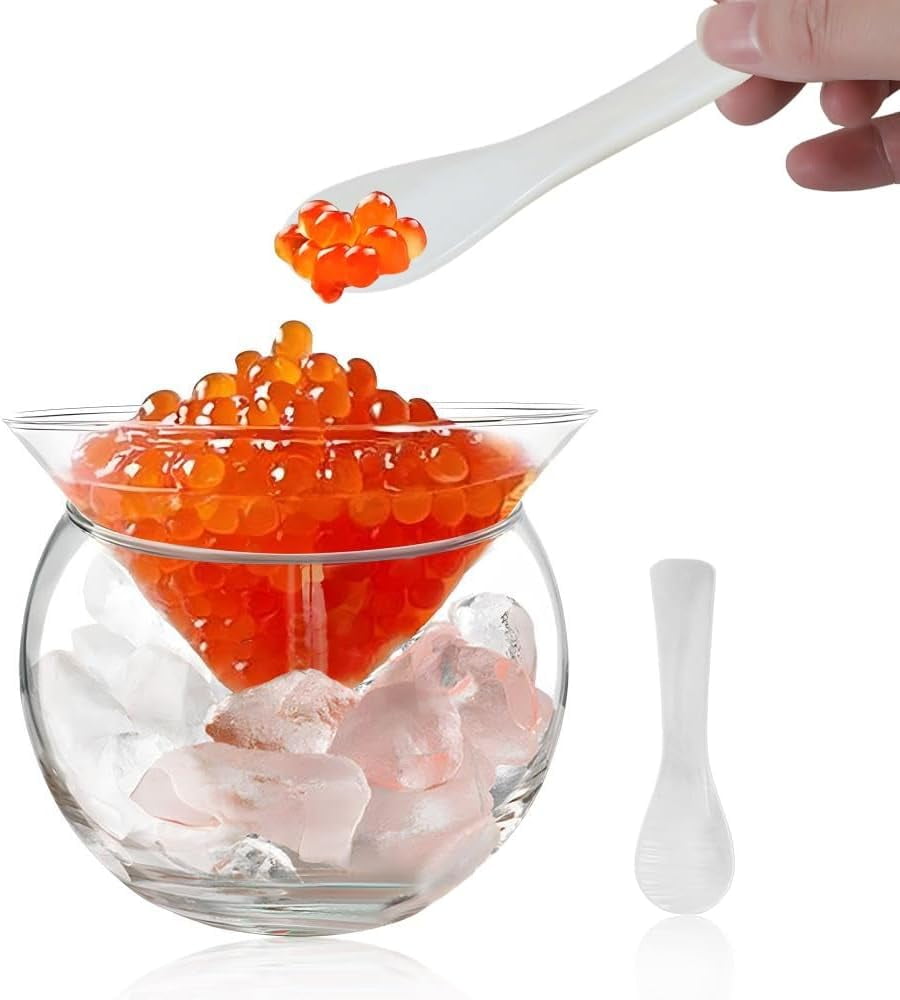 Glass Caviar Serving Set with 2 Pcs Shell Caviar Spoons Caviar Serving ...