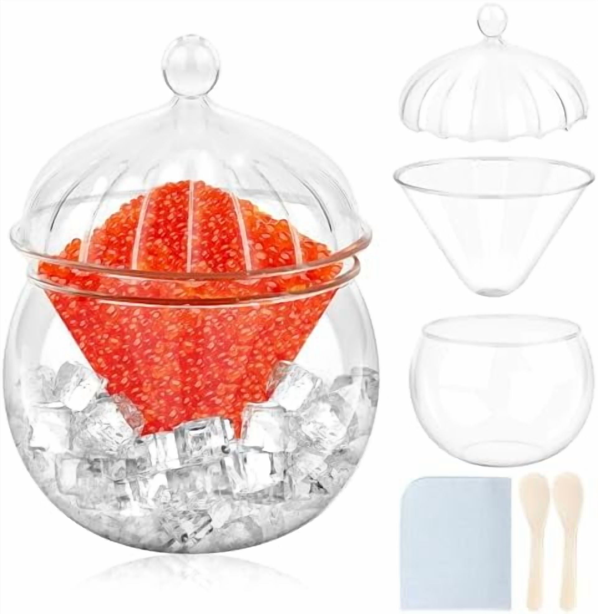 Glass Caviar Serving Set with Lid and 2 Pcs Mother of Pearl Spoon ...