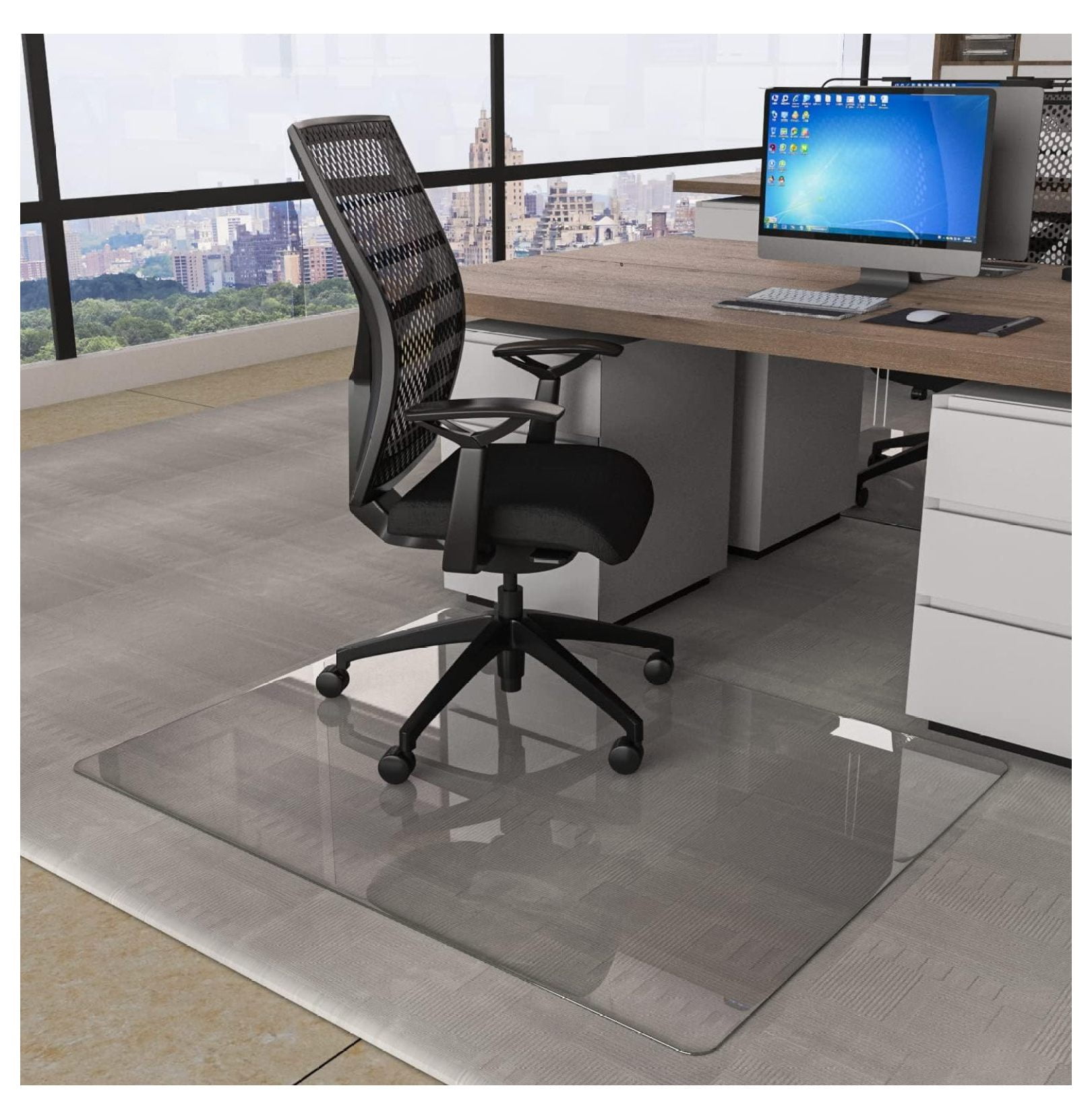 Glass Chair Mat, 36" x 46" Tempered Glass Office Chair Mat for Carpeted ...