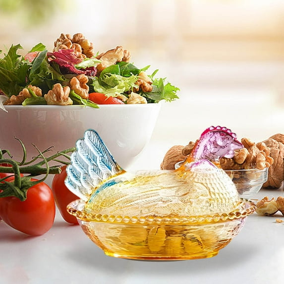 Glass Chicken Candy Tray With Lid - Large Size Rural Style Candy Bowl ...