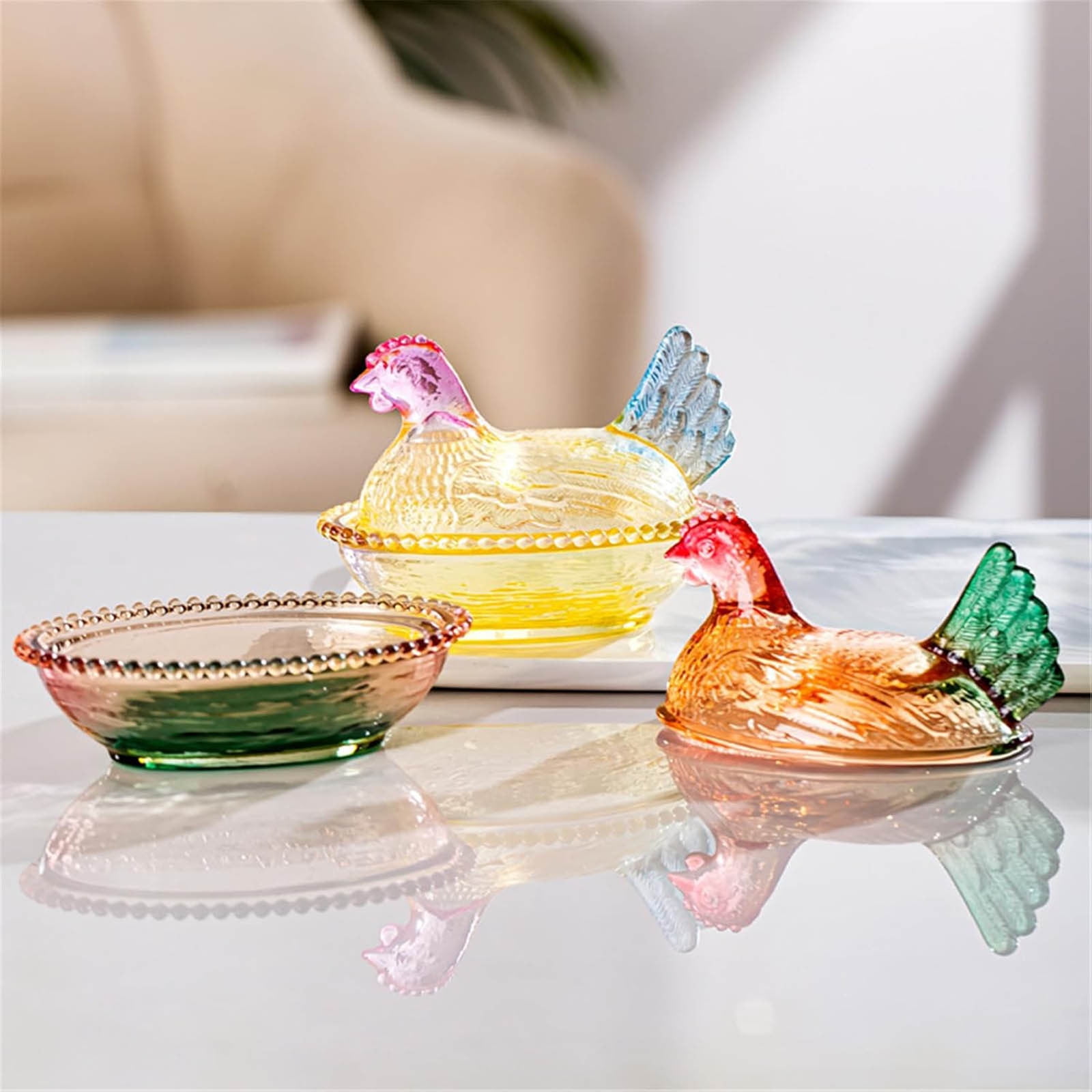 Glass Chicken Candy Tray With Lid Rural Candy Bowl With Lid Candy Jar ...