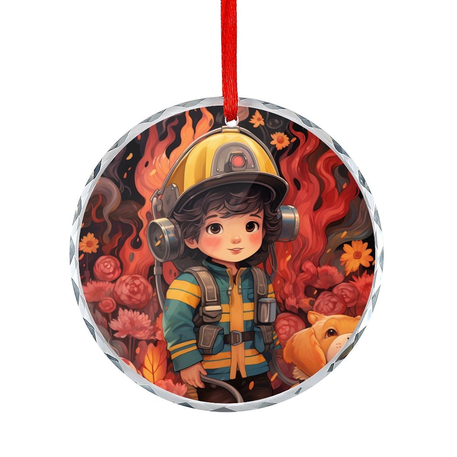 Glass Christmas Ornament Fireman with Dog Christmas Decorative Hanging ...