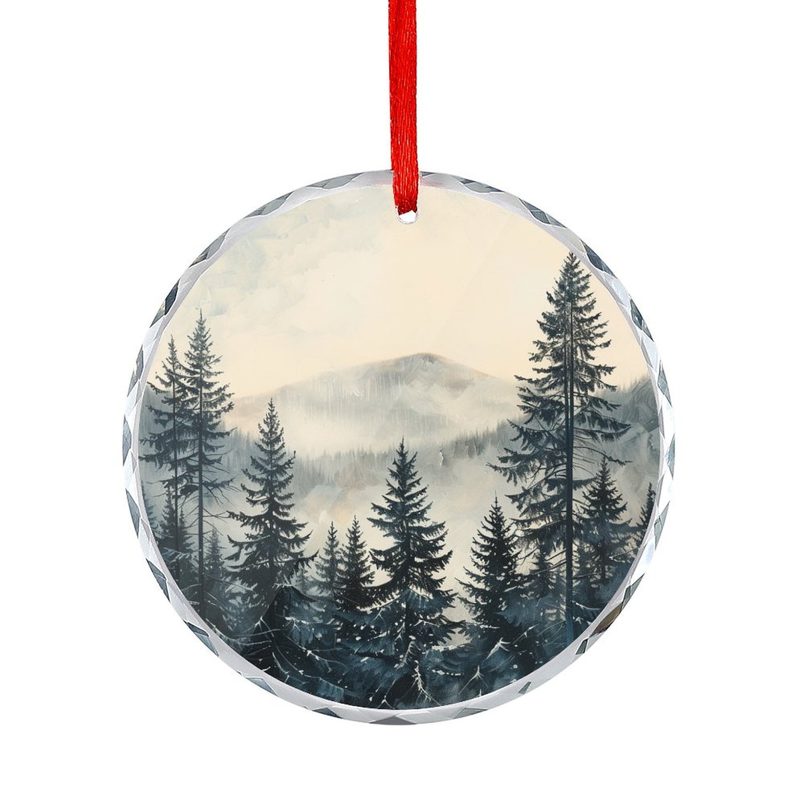 Glass Christmas Ornament Misty Pine Tree Forest Foggy Snow Forest ...