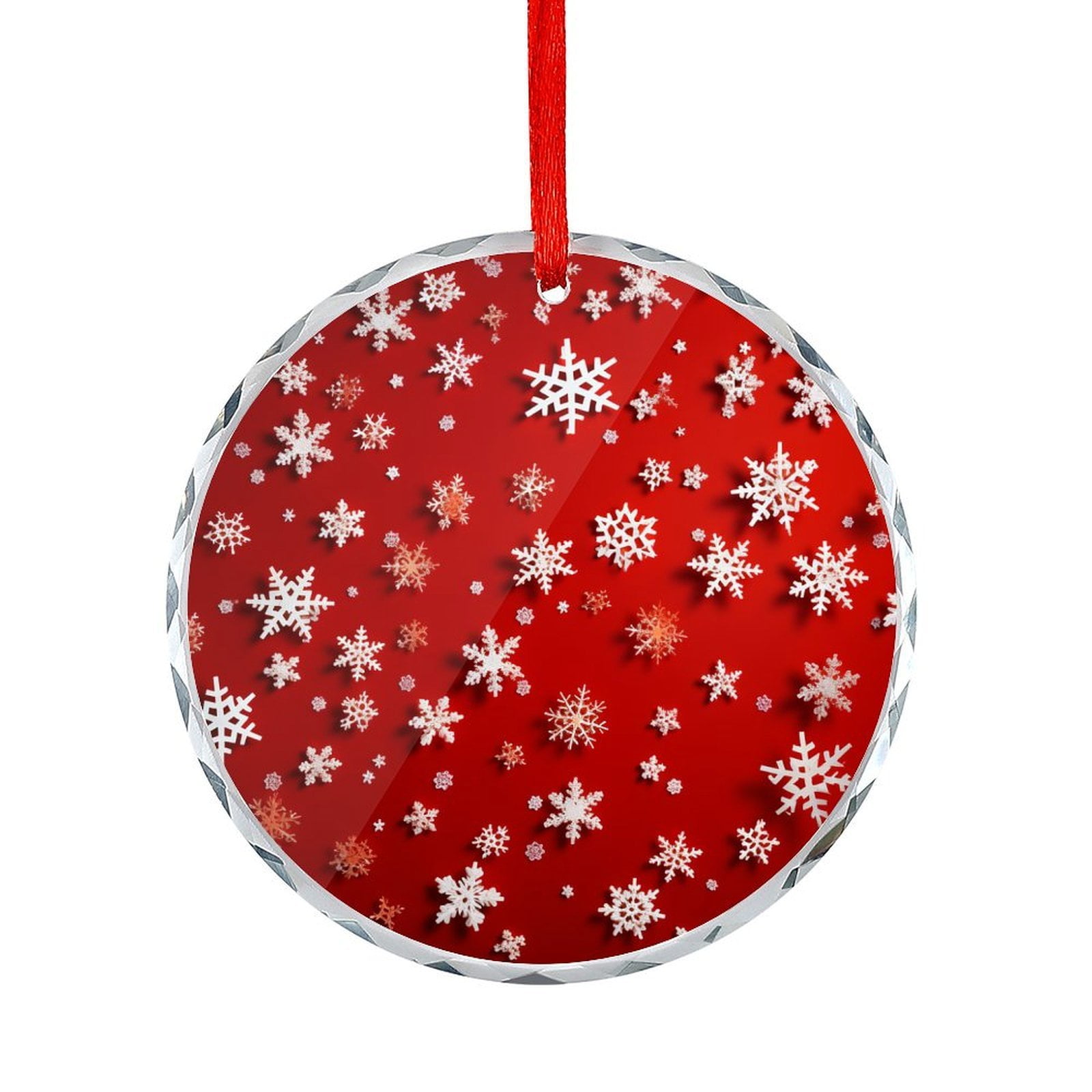 Glass Christmas Ornament Snowflakes In Red Background Christmas ...