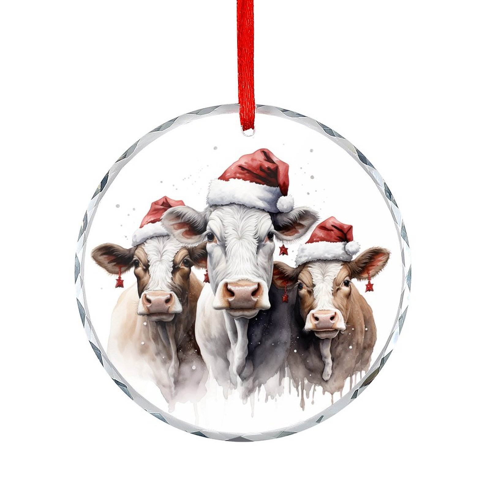 Glass Christmas Ornament Three Cows With Christmas Hats Christmas ...