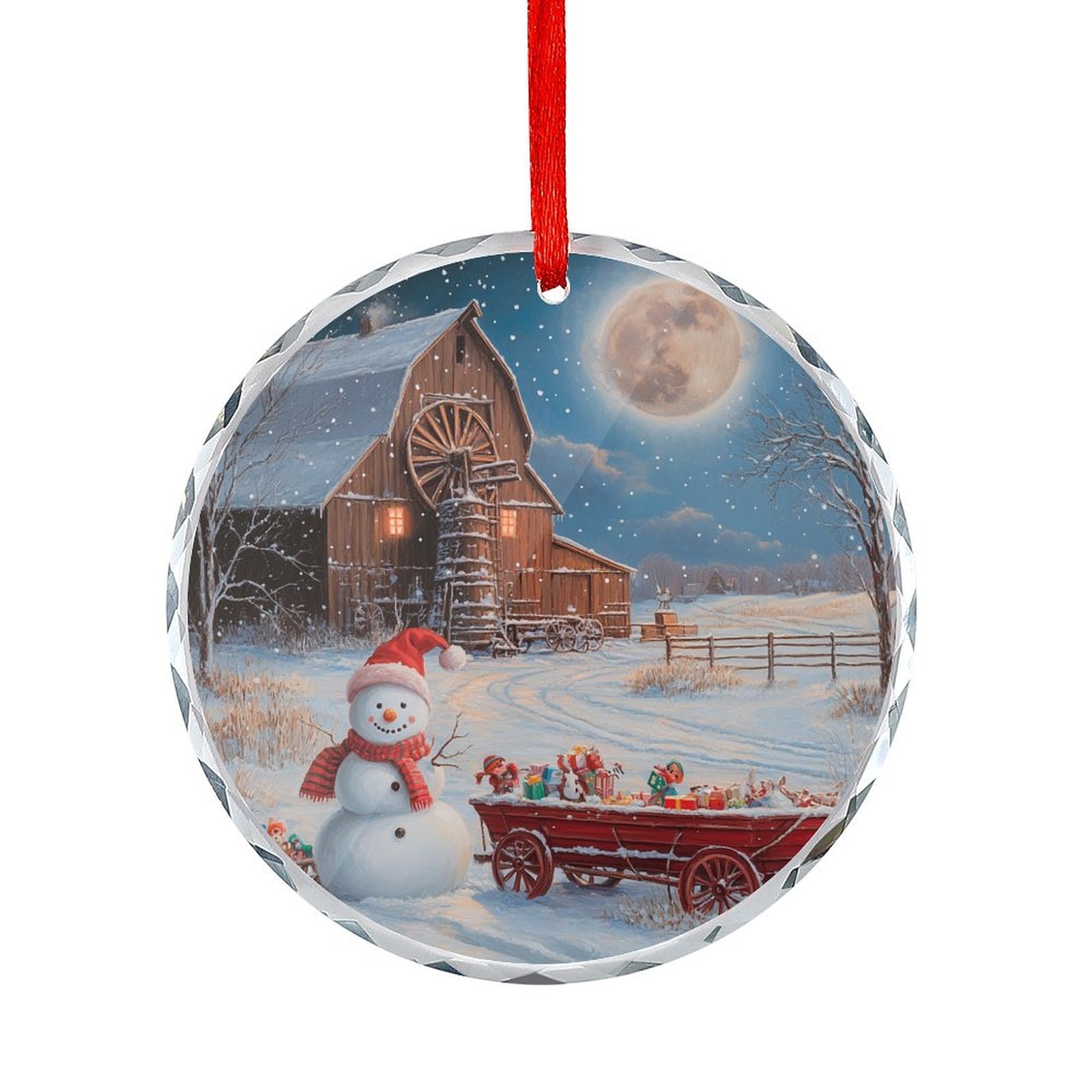 Glass Christmas Ornament Winter Frolic Christmas-themed Barn Scene ...