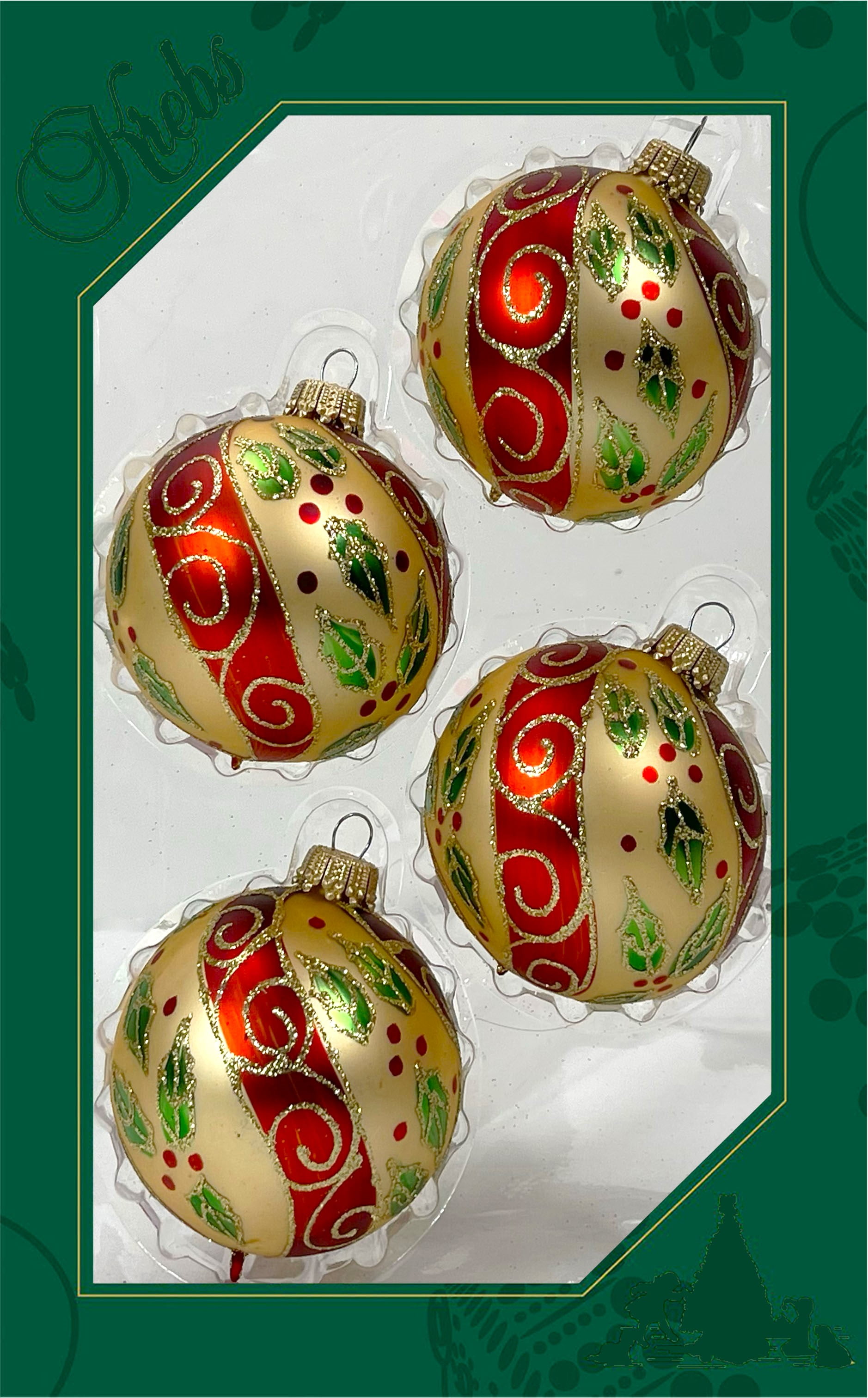 Glass Christmas Tree Ornaments 67mm2625 4 Pieces Decorated Balls From Christmas By Krebs
