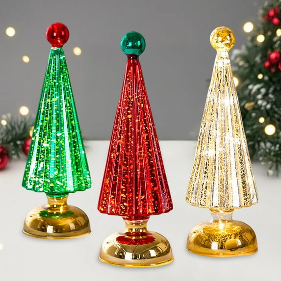 Glass Christmas Tree Small Tabletop Lighted Xmas Tree Figurine Battery ...
