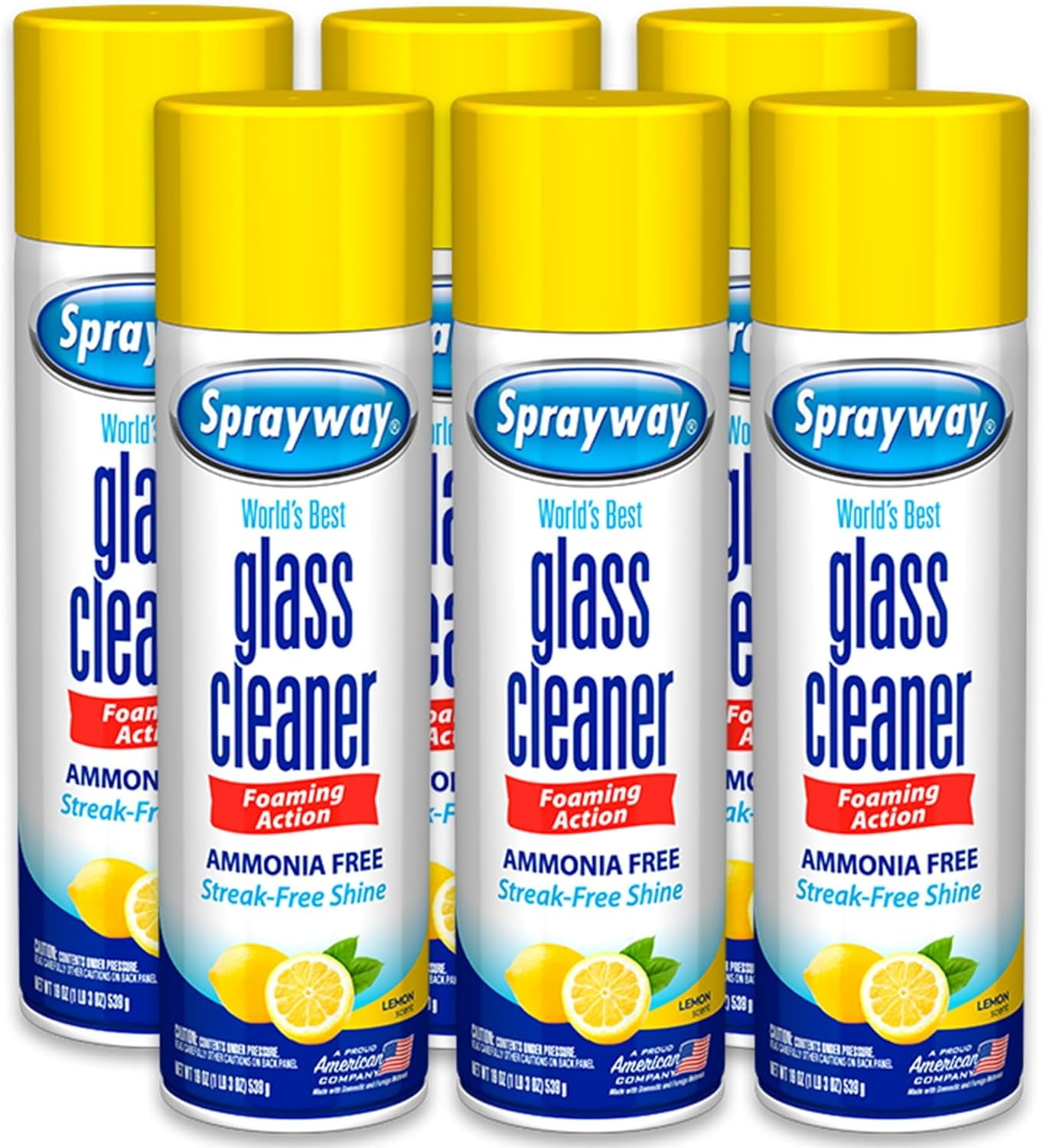Glass Cleaner Lemon Scent Foaming Aerosol Spray, 19oz, Pack of 6 ...