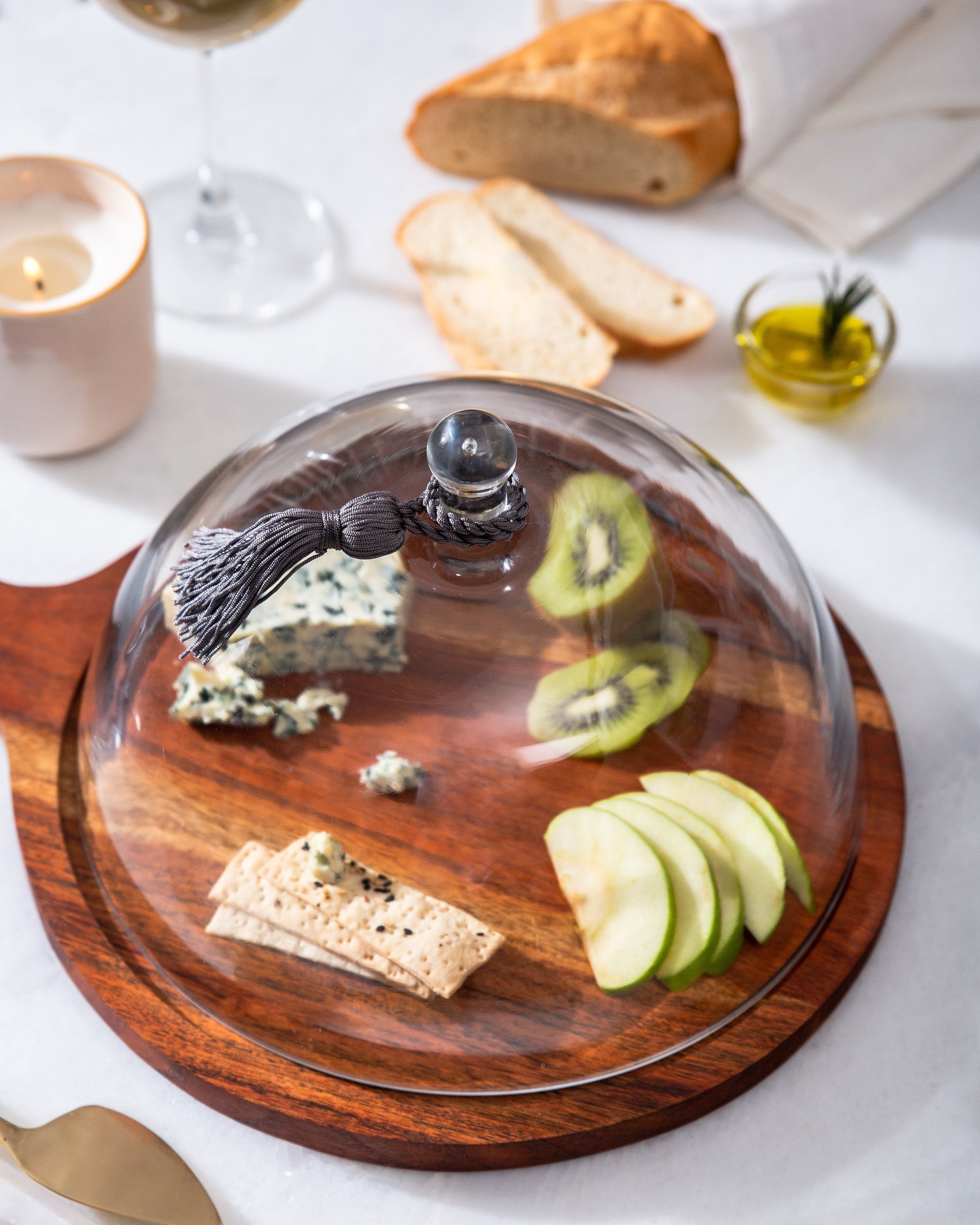 Glass Cloche Cheese Dome Round Clear Glass Lid Platter Cover for Cup ...