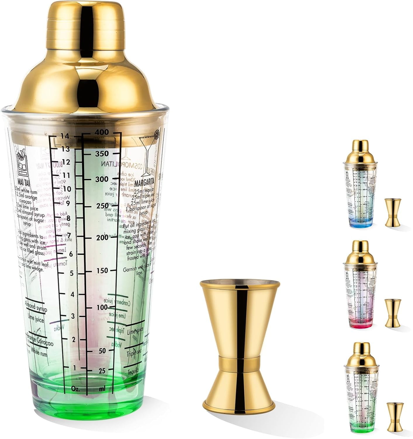 Glass Cocktail Shaker Set,14oz Martini Mixer Shaker with Built-in ...