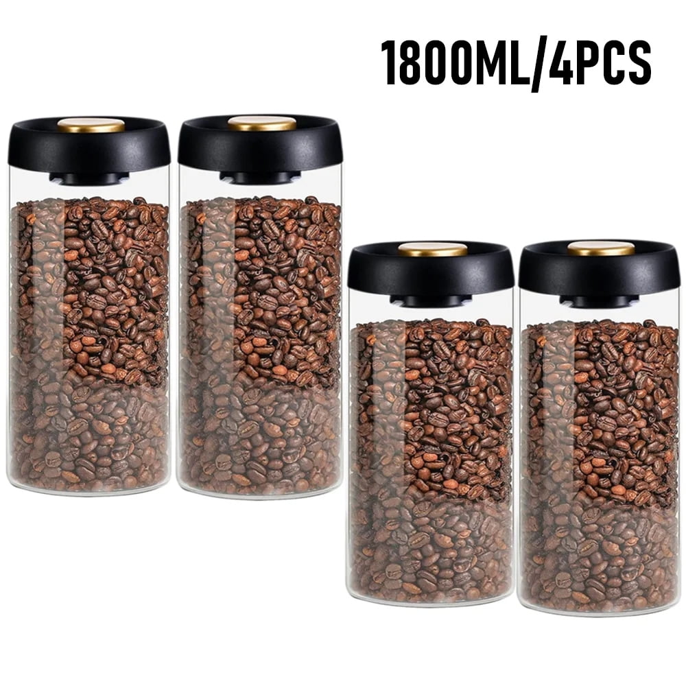 Glass Coffee Canister 4PCS Set with Airtight Lid Vacuum Seal Cafe Beans Containers Jars Kitchen ...