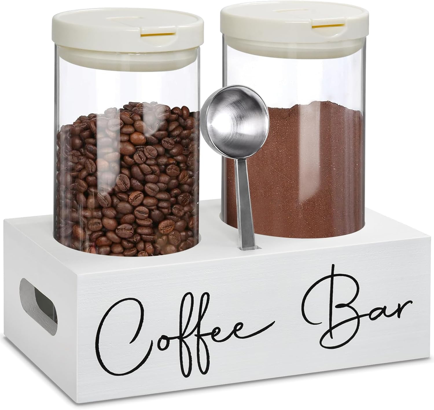 Glass Coffee Canister with Scoop, Coffee Bean Storage with 2x48oz ...