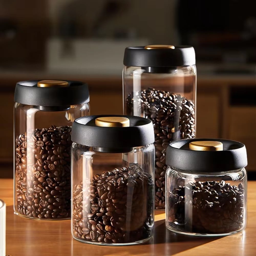 Glass Coffee Canister Set with Airtight Lid 4pcs Vacuum Seal Coffee ...