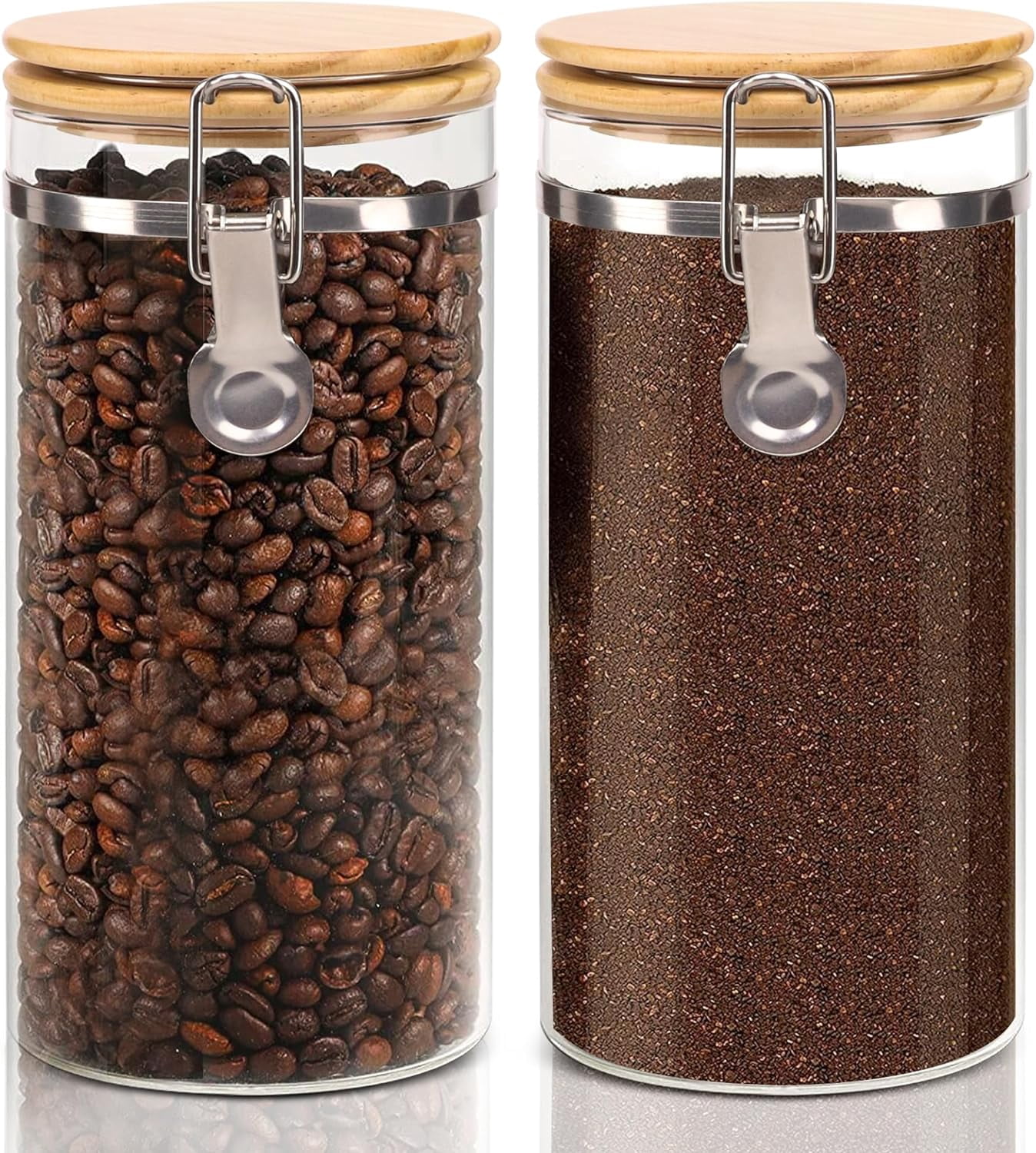 Glass Coffee Canister Set with Shelf & Spoons 3 Piece Coffee Containers ...