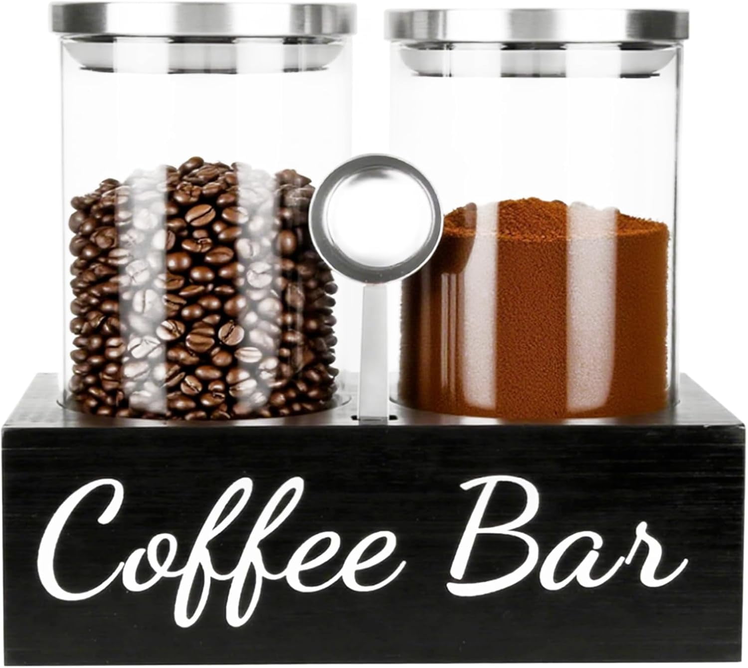 Glass Coffee Container with Wooden Shelf, 2 Pack 47 OZ Clear Food ...