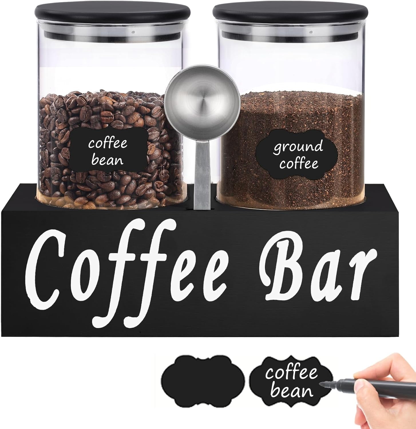Glass Coffee Containers Airtight Coffee Bean Storage Jars with Shelf ...