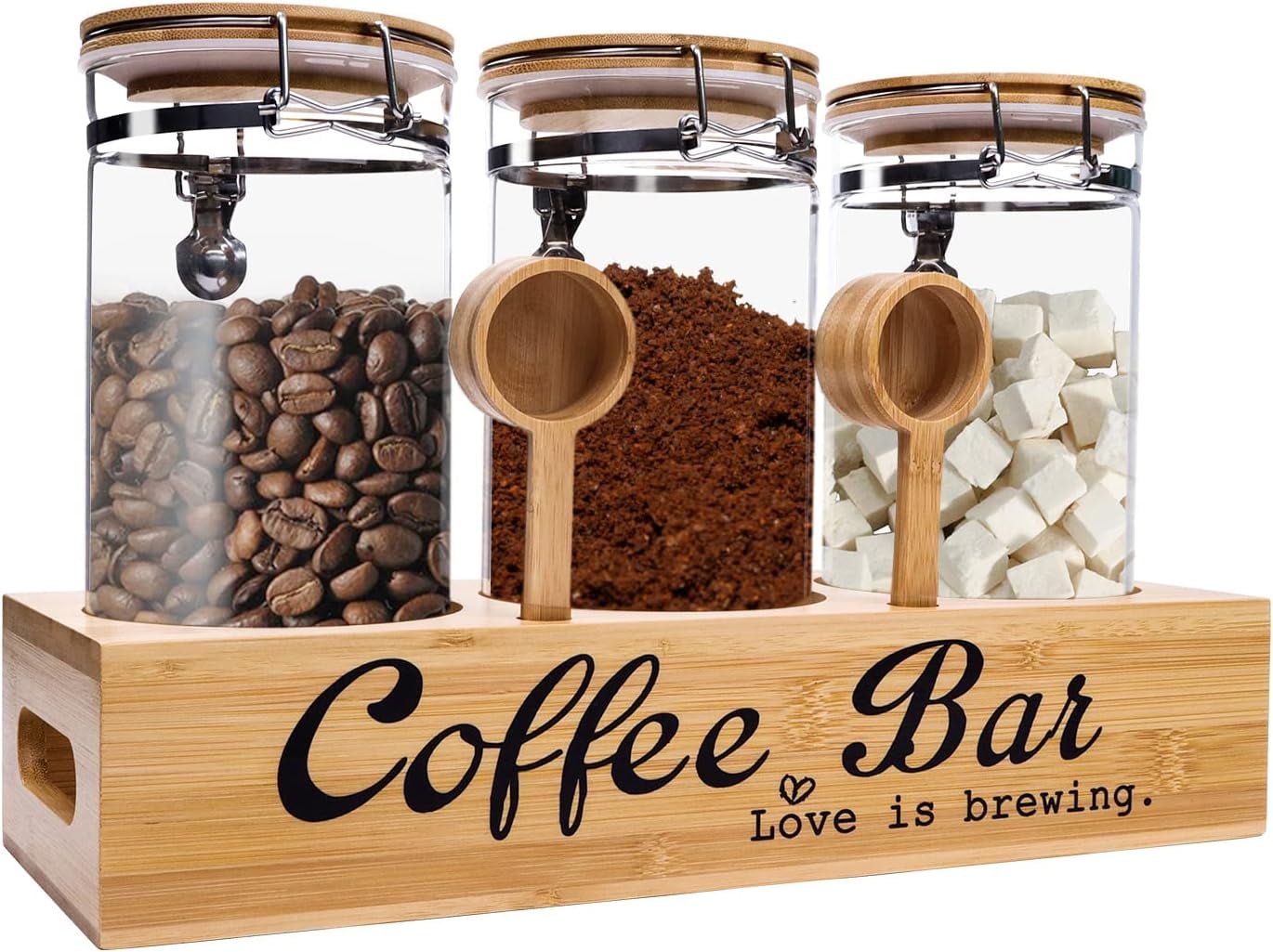 Glass Coffee Containers with Shelf Airtight Coffee Bean Storage Jars ...