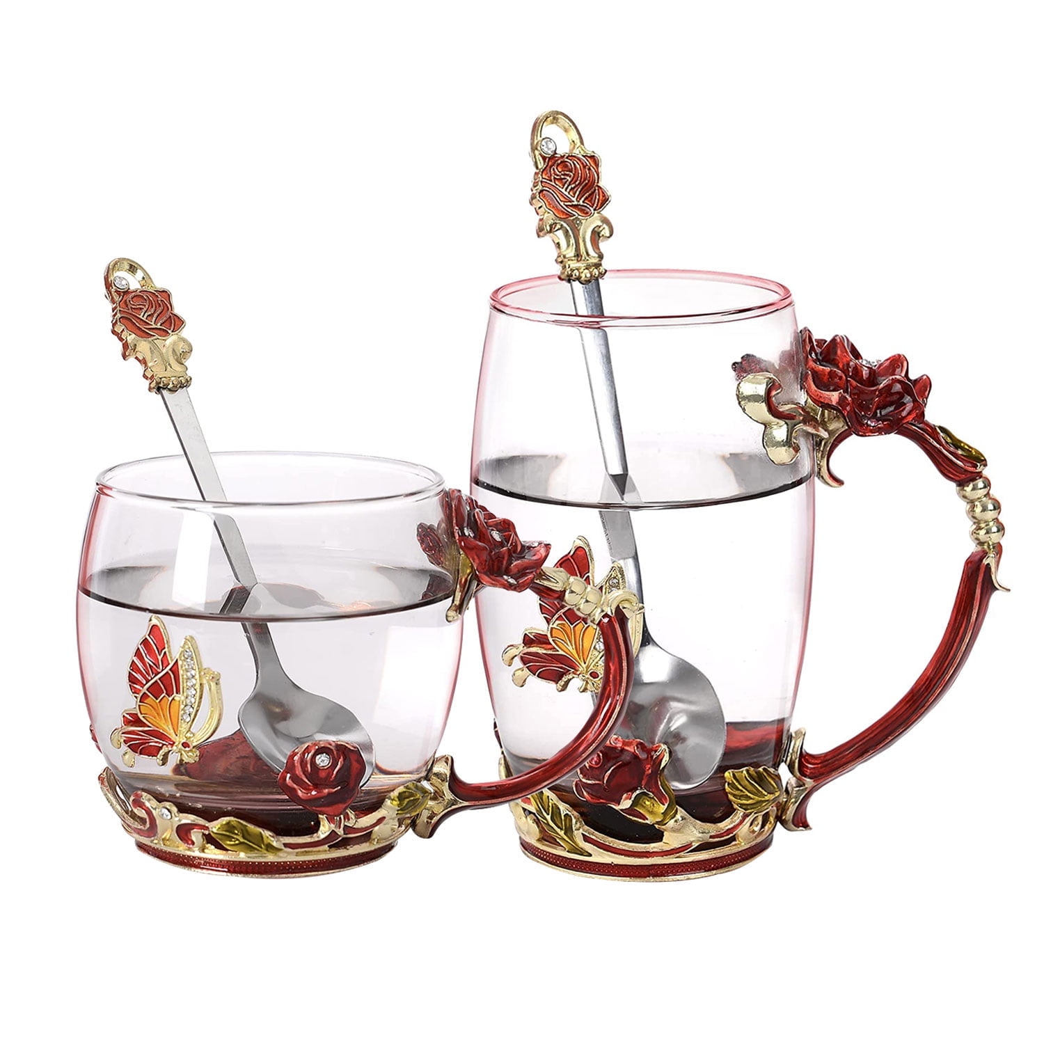 Glass Coffee Cup Tea Mug & Gifts with Spoon Set Handmade Enamel ...