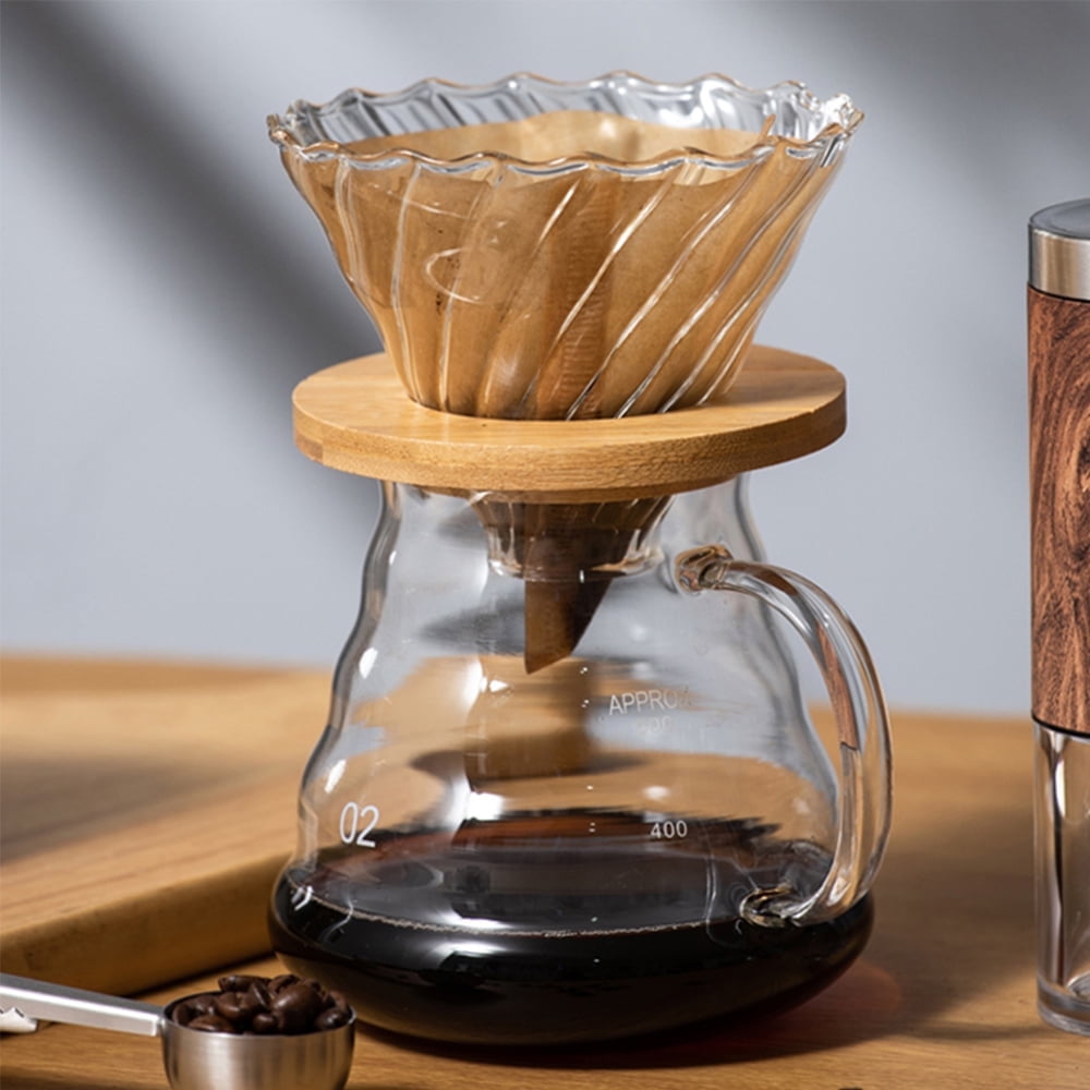 Glass Coffee Filter Cup Reusable Filters Coffee Maker with Wood Stand ...