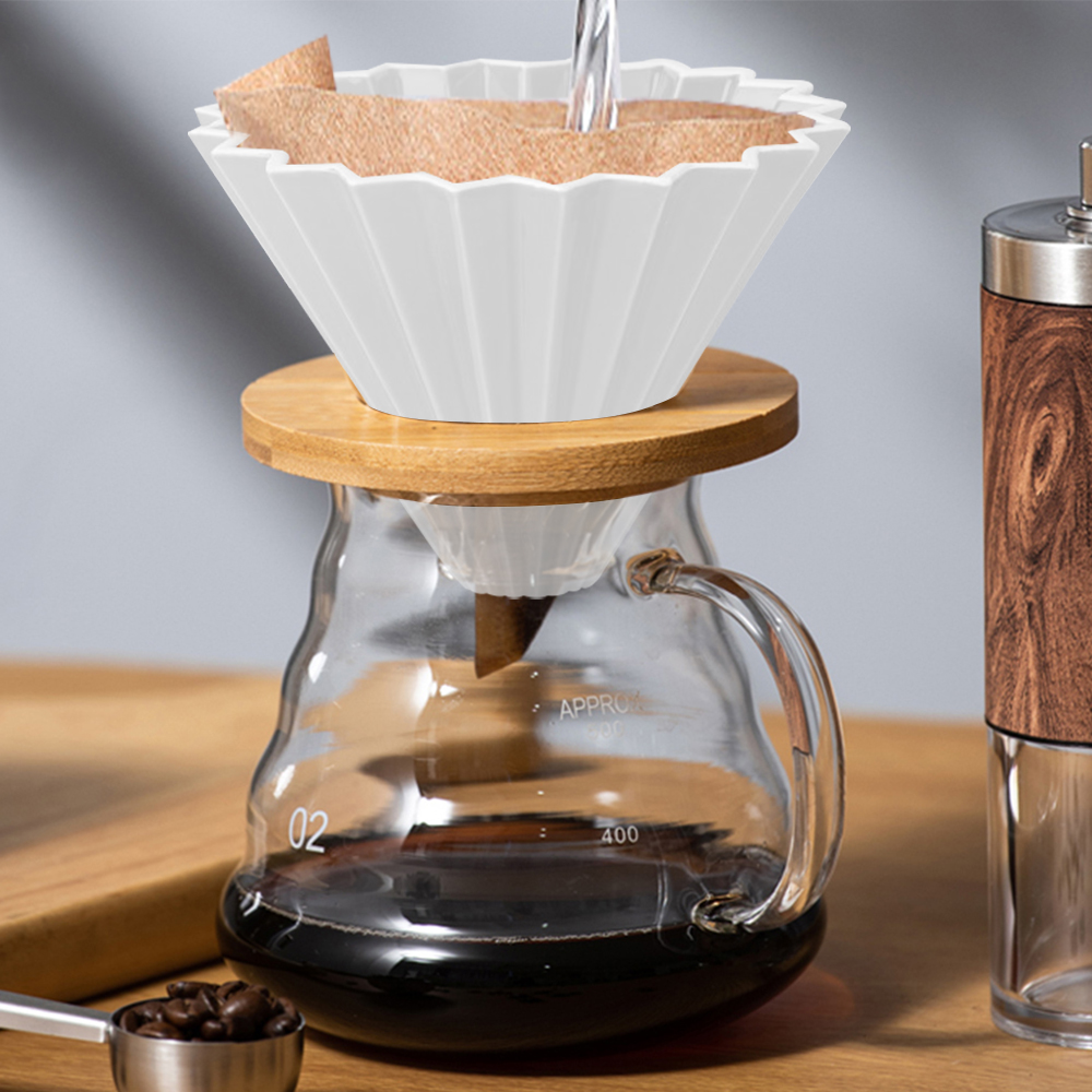Glass Coffee Filter Cup Reusable Filters Coffee Maker with Wood Stand ...