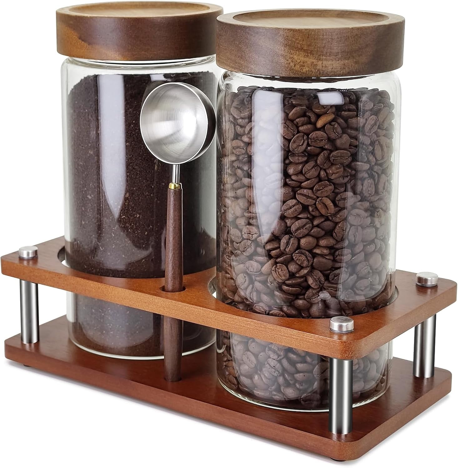 Glass Coffee Grounds Container with Shelf, 2 × 45 oz Glass Coffee ...
