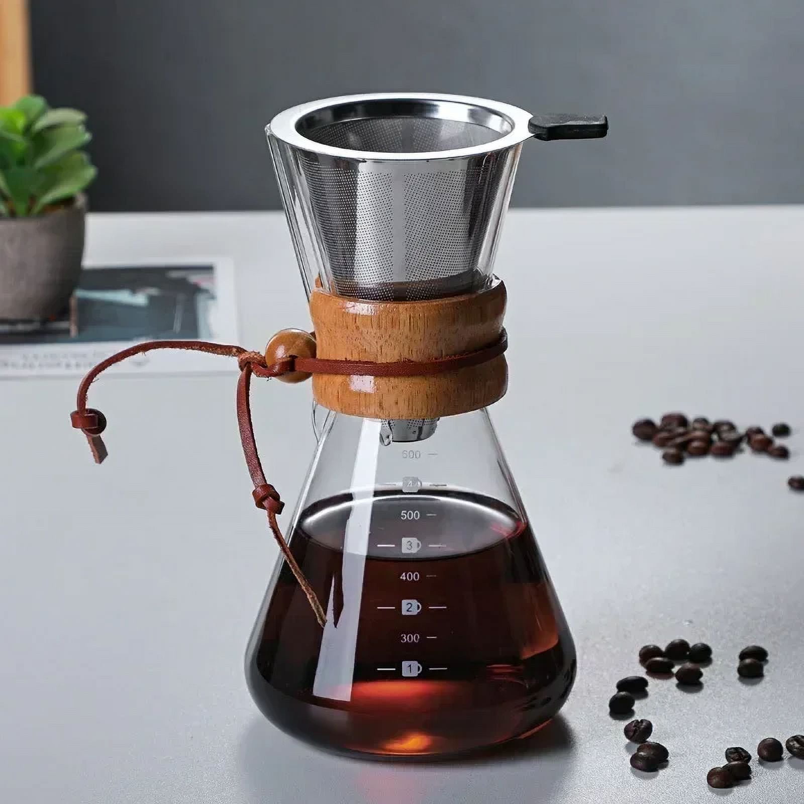 Glass Coffee Kettle with Stainless Steel Filter Drip Brewing Hot Brewer ...